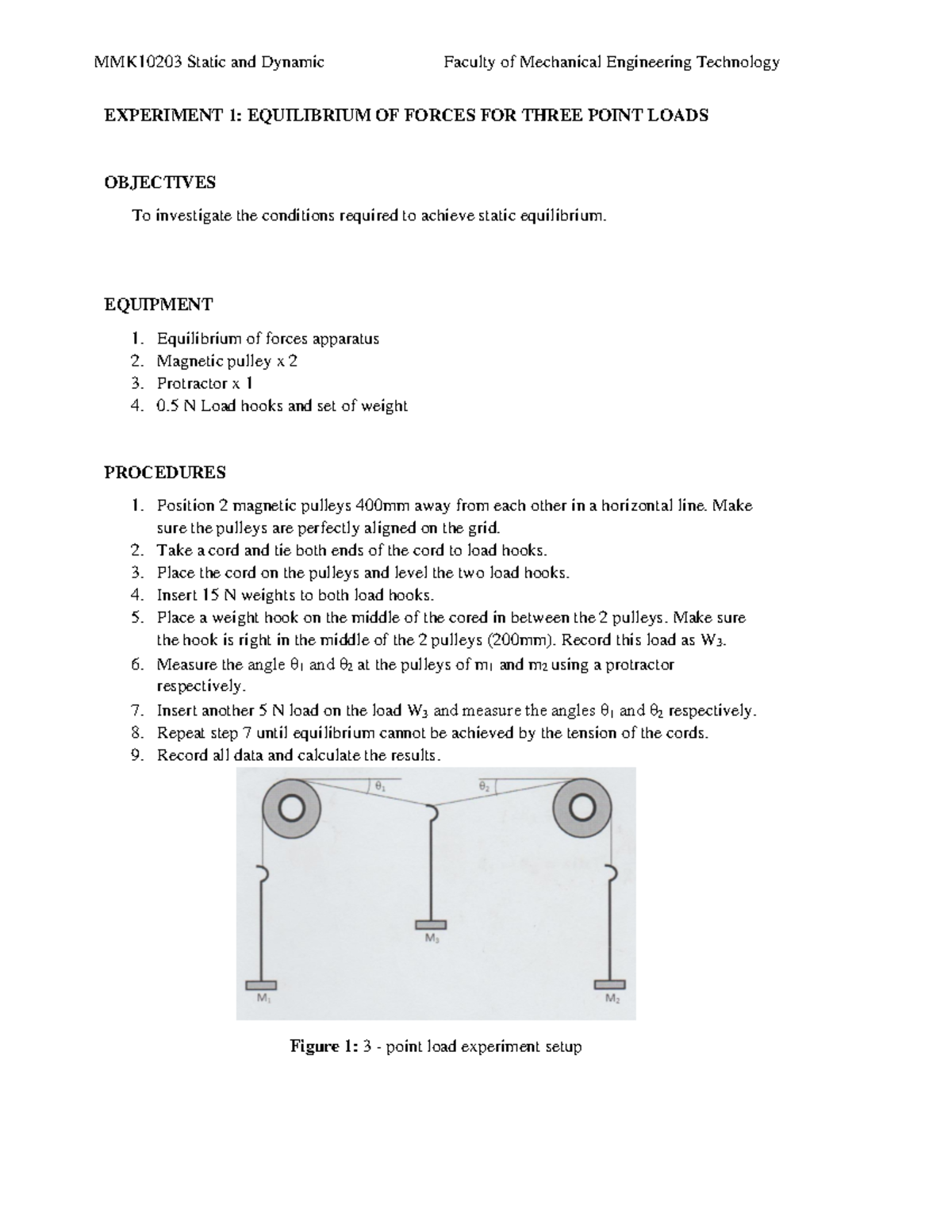 Equilibrium of force for 3 point loads - MMK10203 Static and Dynamic ...