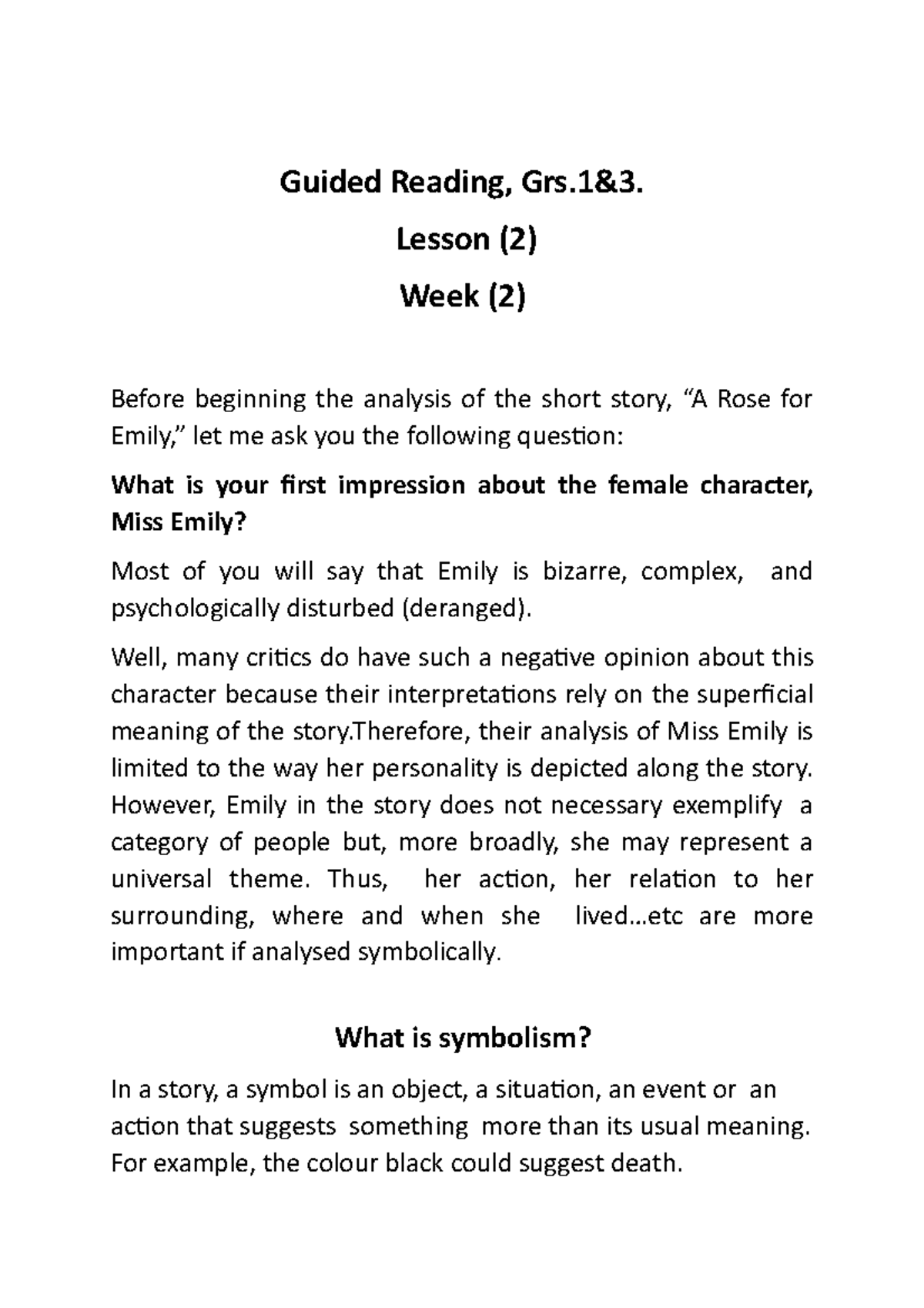 Guided Reading Lesson 2 - Guided Reading, Grs&3. Lesson (2) Week (2 ...