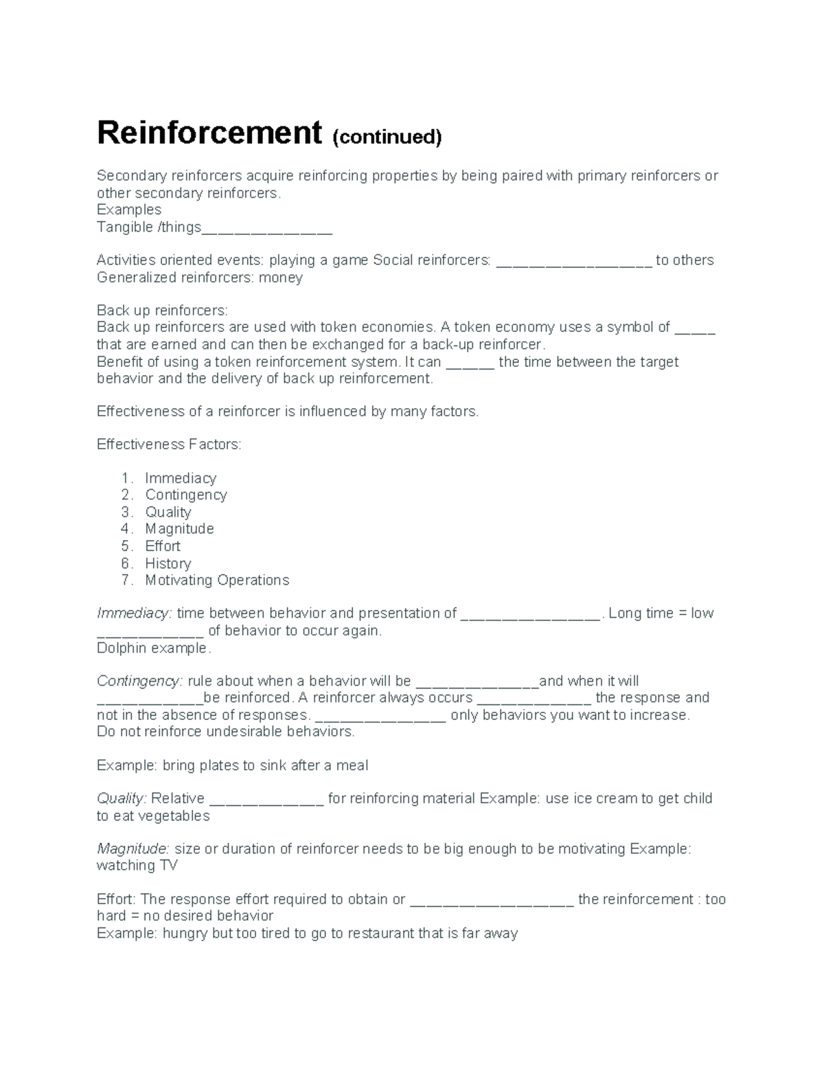 Reinforcement (continued) #3 - Reinforcement (continued) Secondary ...