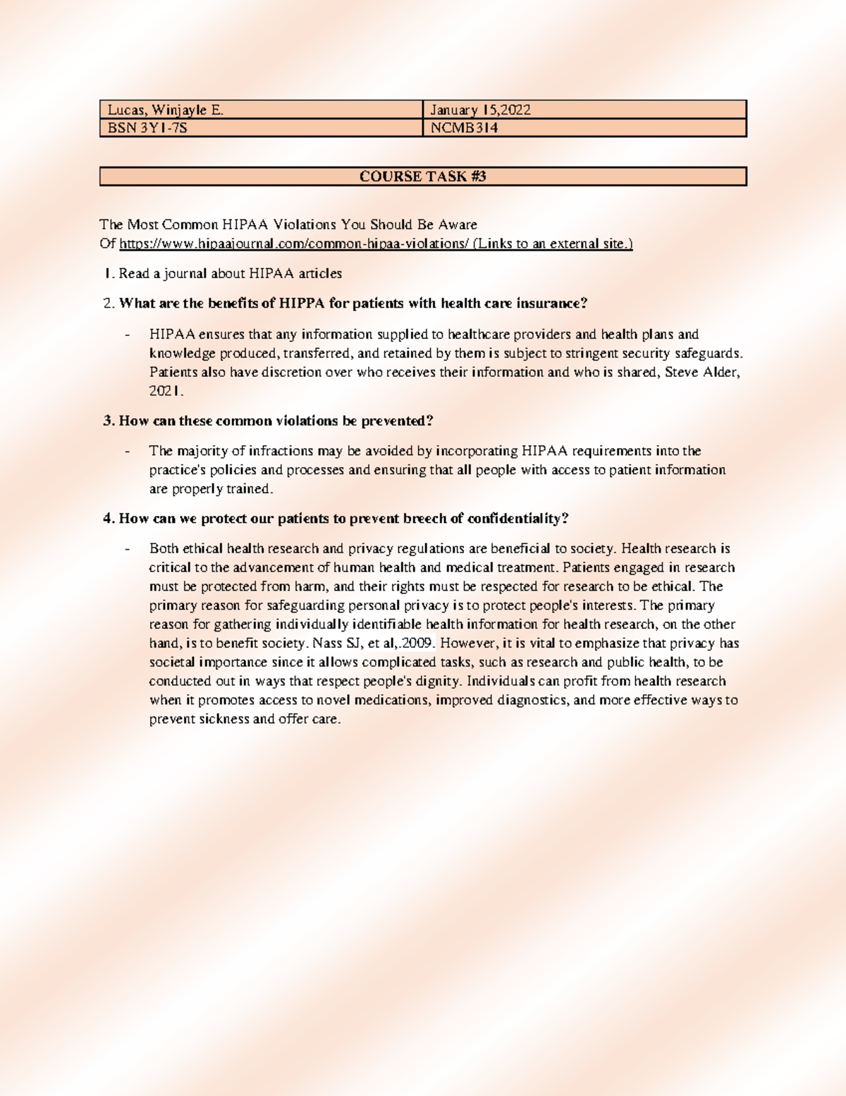 NCMB314 Course TASK3 - 2021-2022 - Lucas, Winjayle E. January 15, BSN 3Y1-7S NCMB COURSE TASK ...