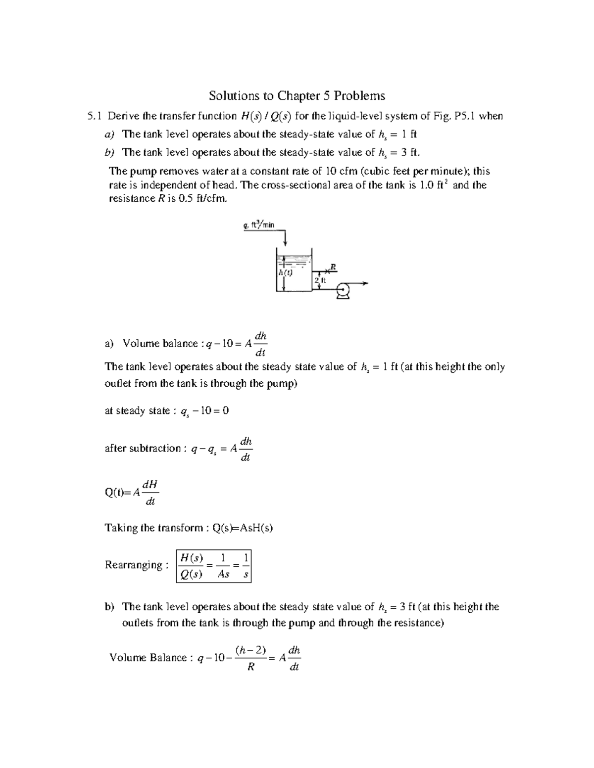 Chapter 5Solutions - Solutions to Chapter 5 Problems 5 Derive the transfer function H sa f / Q ...