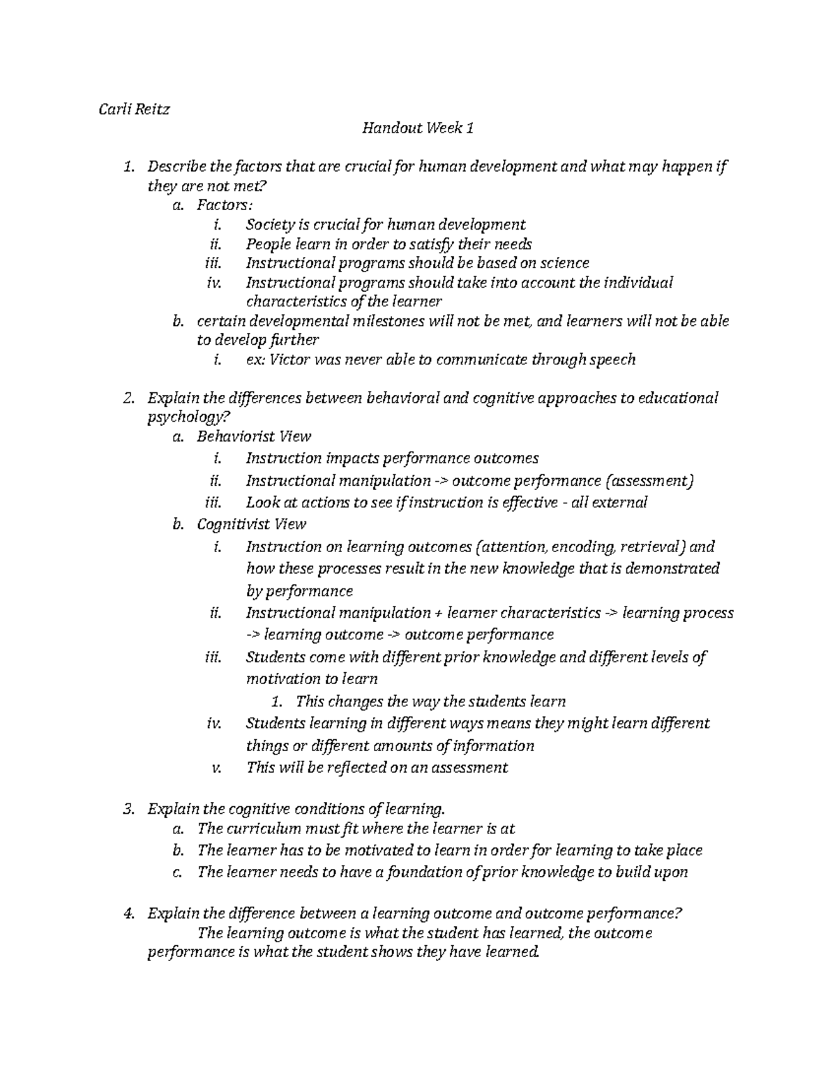 Handout 1(1) (1) - Carli Reitz Handout Week 1 Describe the factors that ...