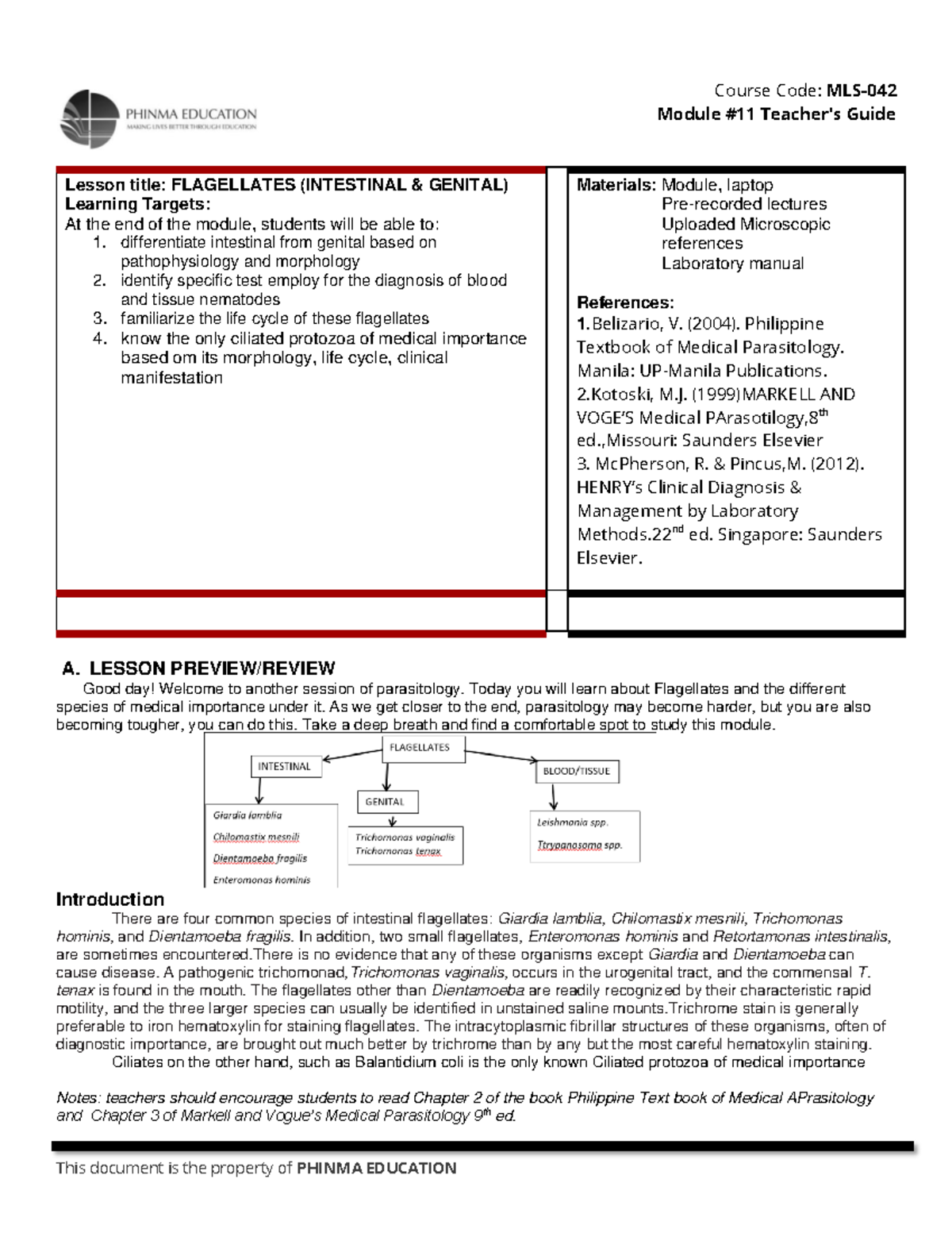 Module 11 SAS for Clinical Parasitology - Module #11 Teacher's Guide ...