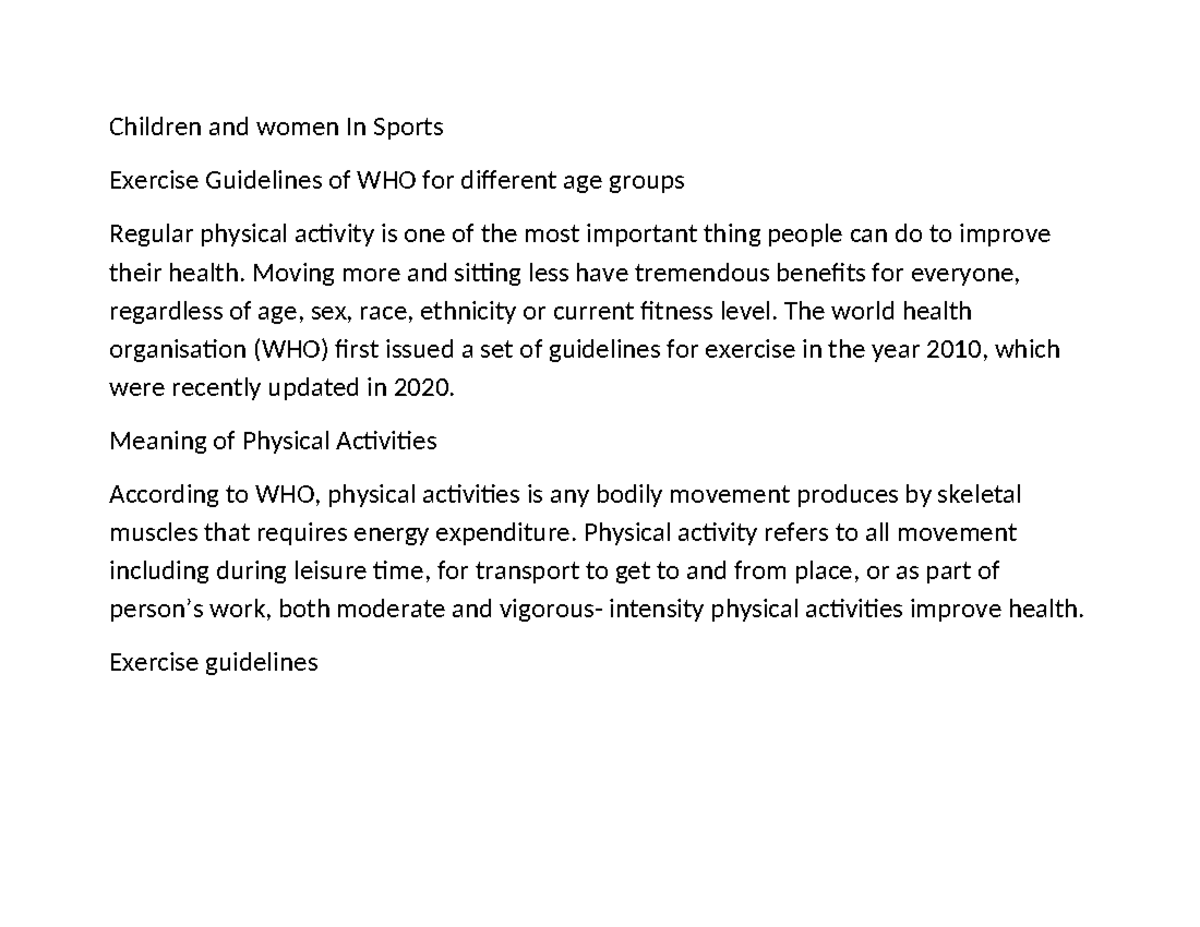 Children and women In Sport +2 - Children and women In Sports Exercise ...