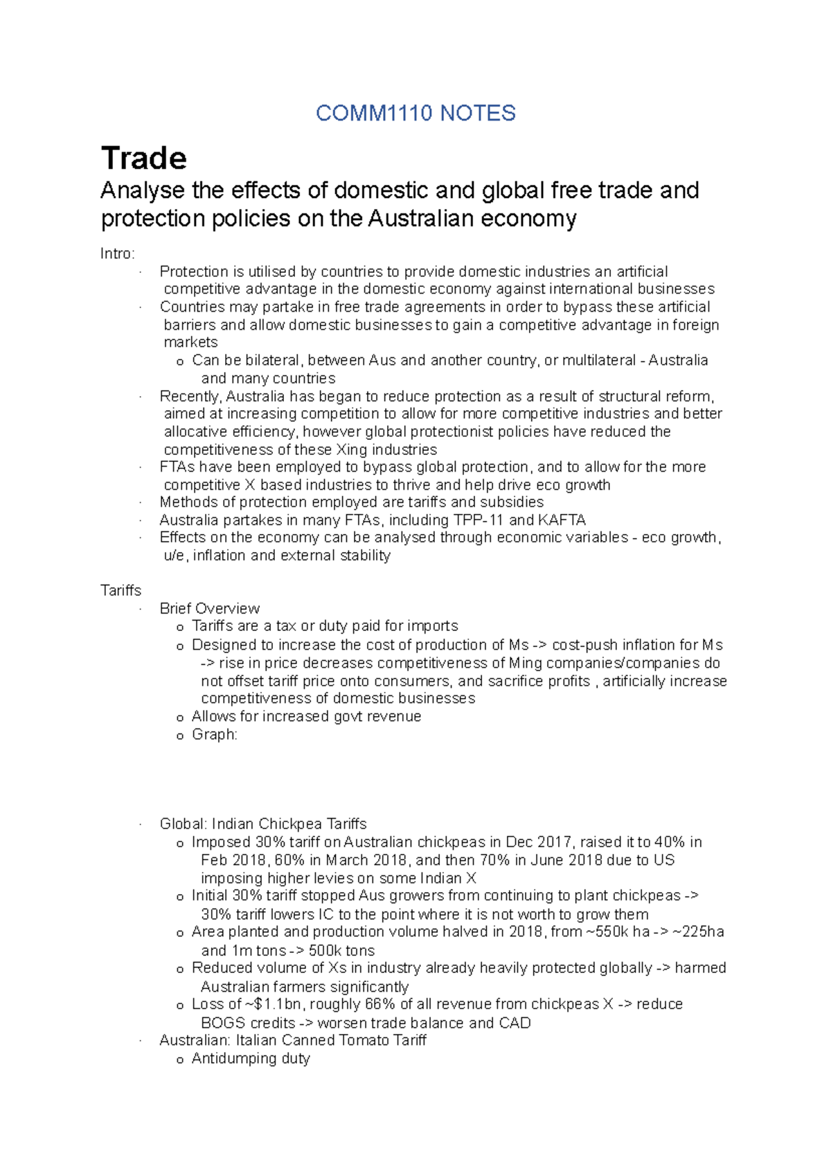 Lecture 7 Part 2 - COMM1110 NOTES Trade Analyse the effects of domestic ...