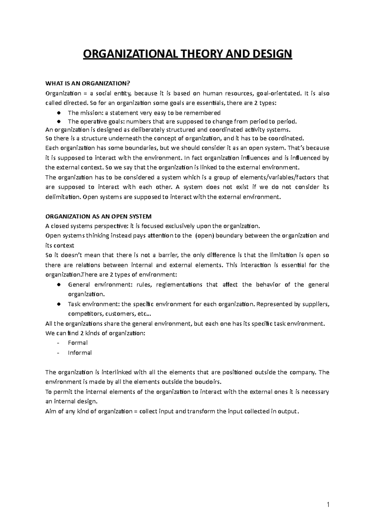 Organizational theory and design - ORGANIZATIONAL THEORY AND DESIGN ...