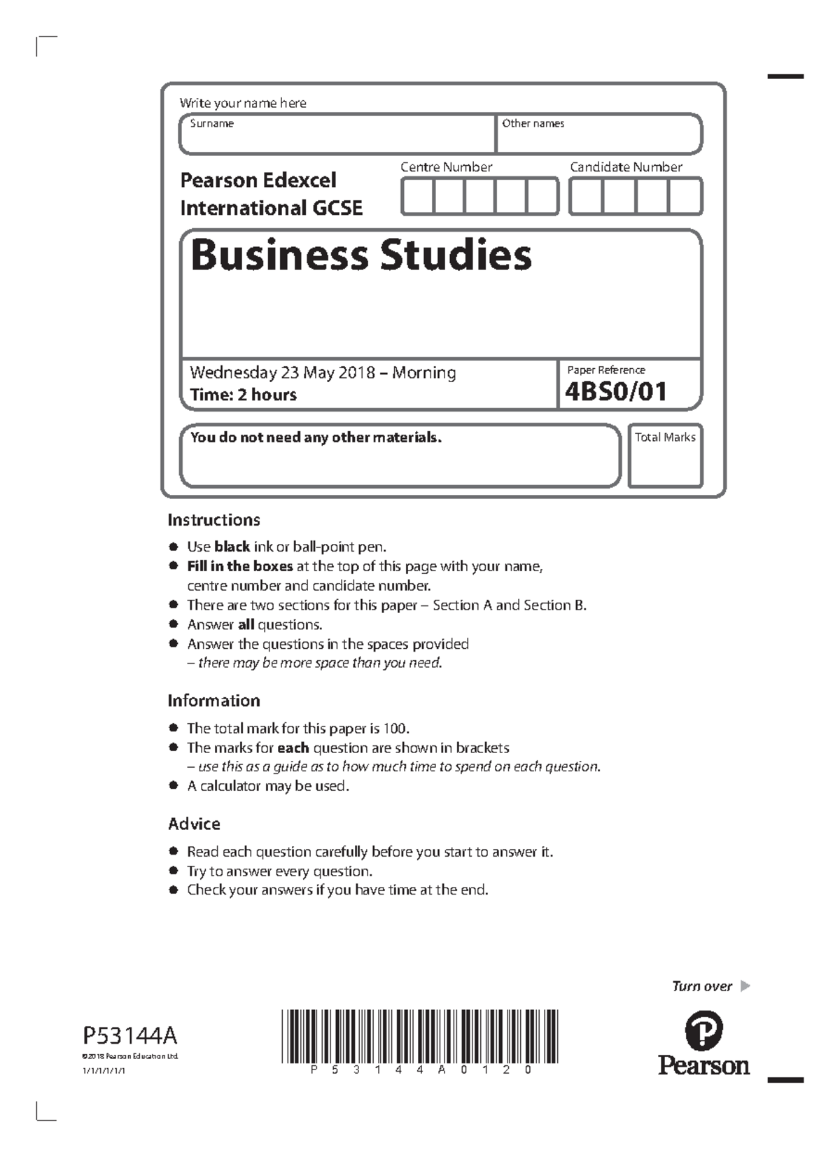 Igsce -business past paper 1 May 2018 - Centre Number Candidate Number ...