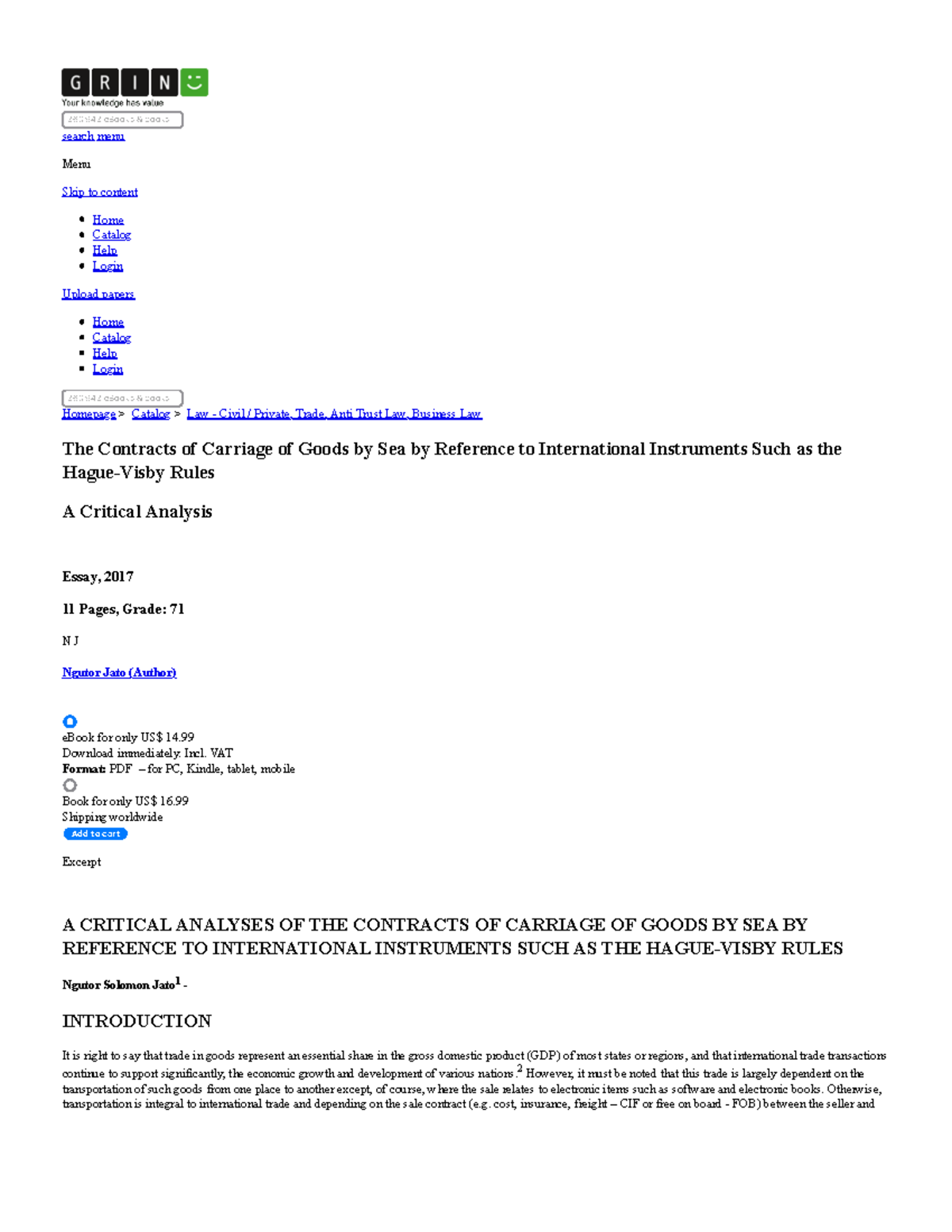 The Contracts of Carriage of Goods by Sea by Reference to International ...