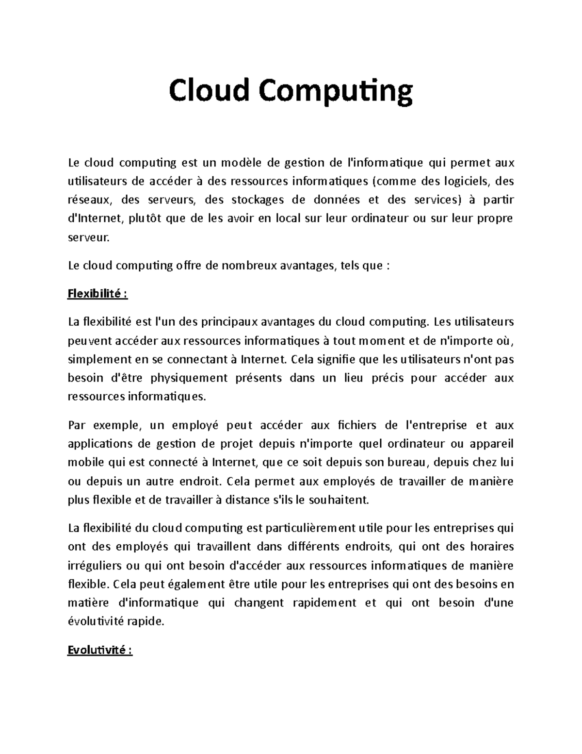 Cloud Computing - Le cloud computing offre de nombreux avantages, tels ...