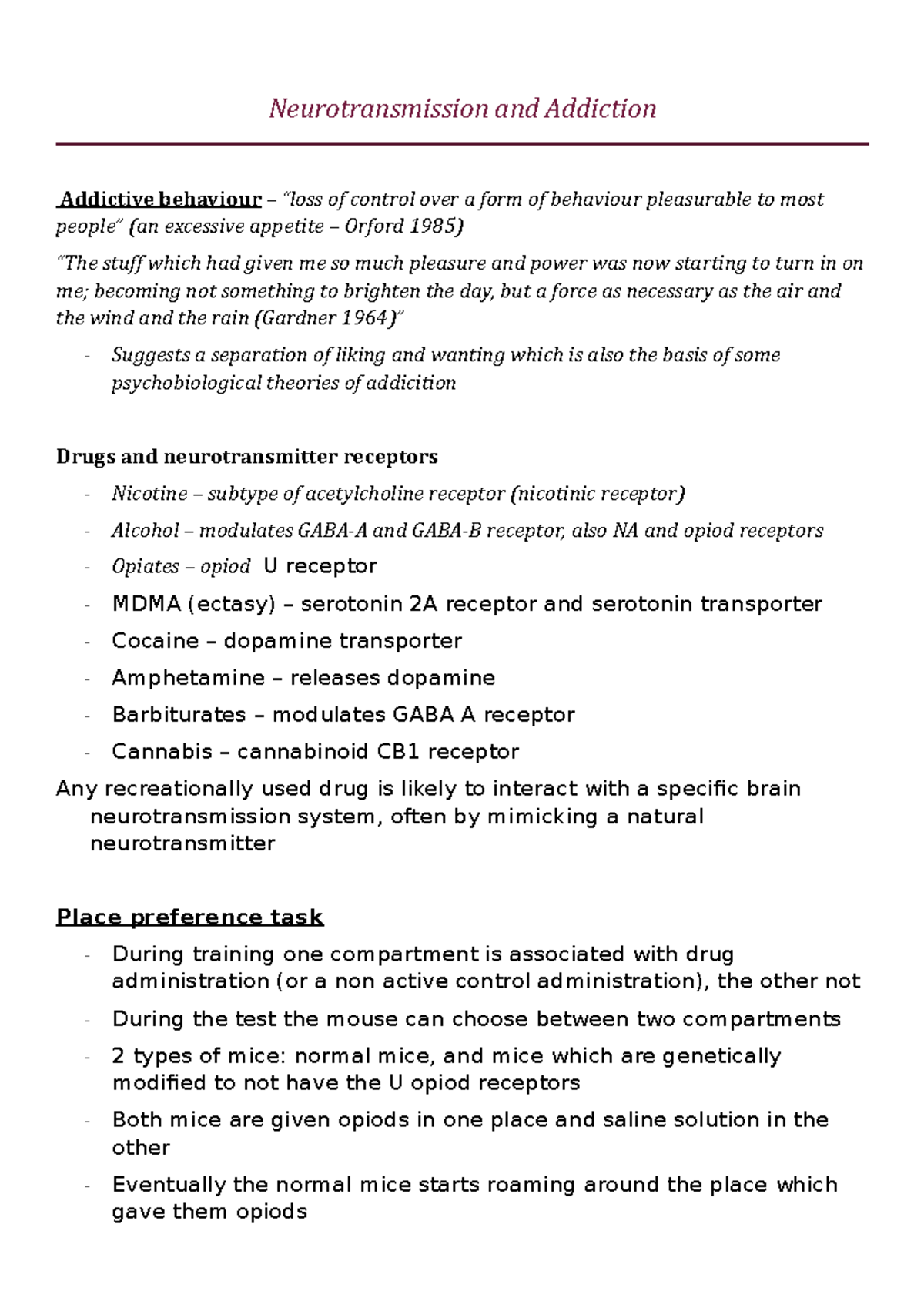 8. Neurotransmission and Addiction - Neurotransmission and Addiction Addictive behaviour – “loss ...