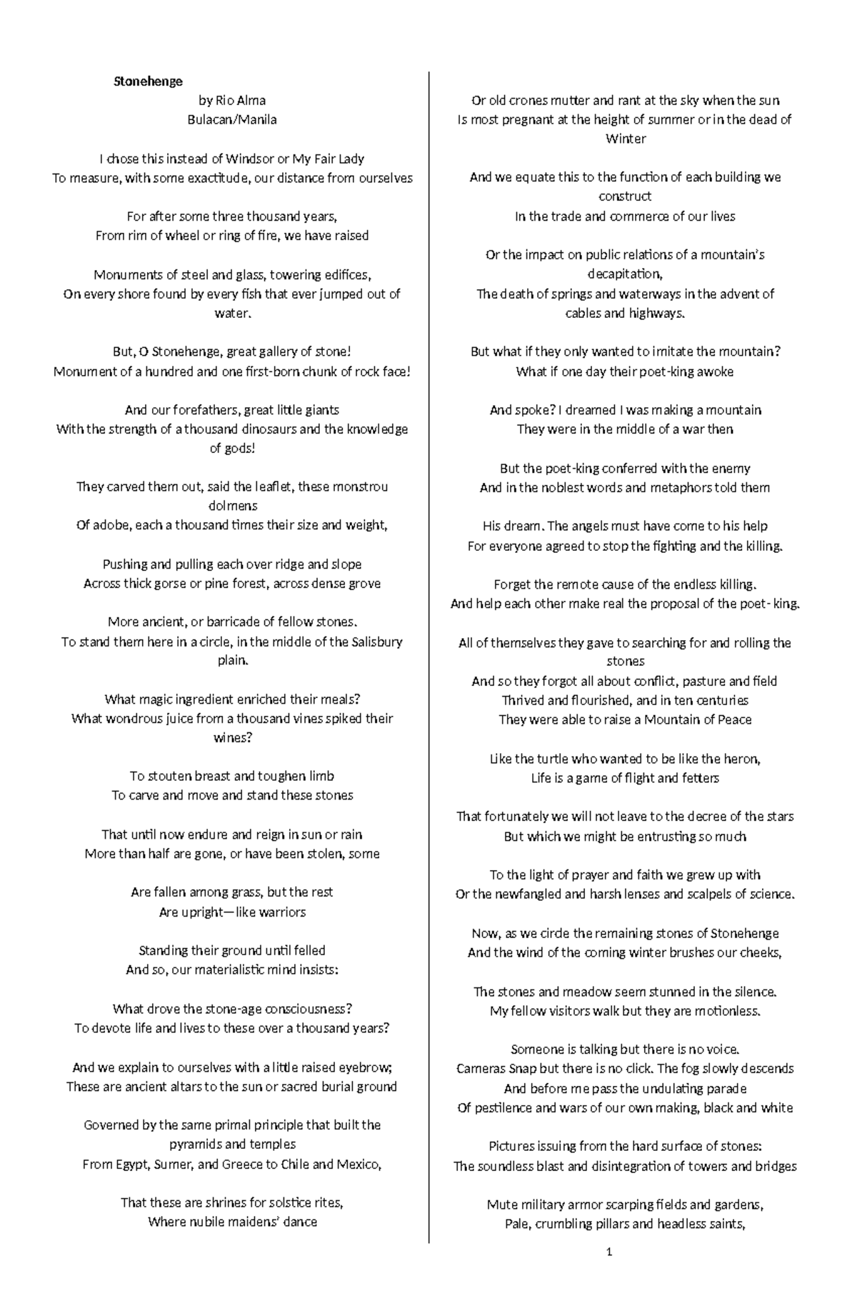 Stonehenge - 1 Stonehenge by Rio Alma Bulacan/Manila I chose this instead of Windsor or My Fair ...
