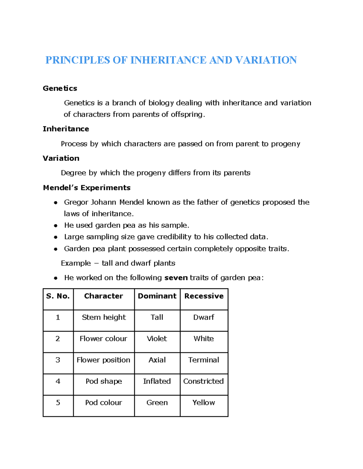 Principles OF Inheritance AND Variation - PRINCIPLES OF INHERITANCE AND ...