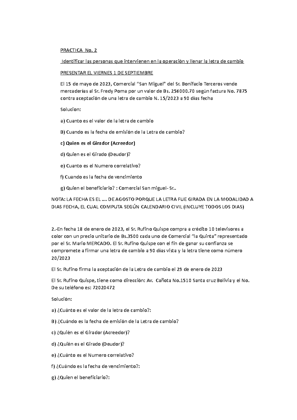 Practica NO 2 Letra DE Cambio - PRACTICA No. 2 Identificar las personas que intervienen en la ...