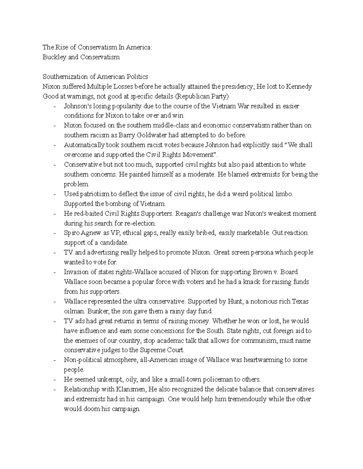 HIS 383 Precept 11 - Lecture notes 21-22 - The Rise of Conservatism In ...