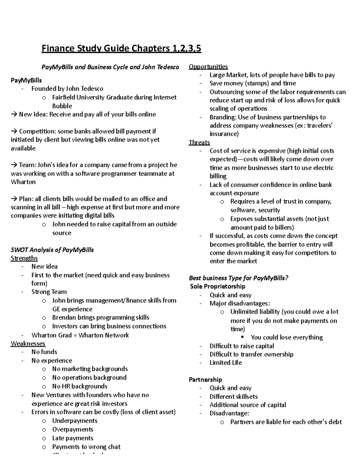 Review of PayMyBills and Chapter 1 - Finance Study Guide Chapters 1,2,3 ...