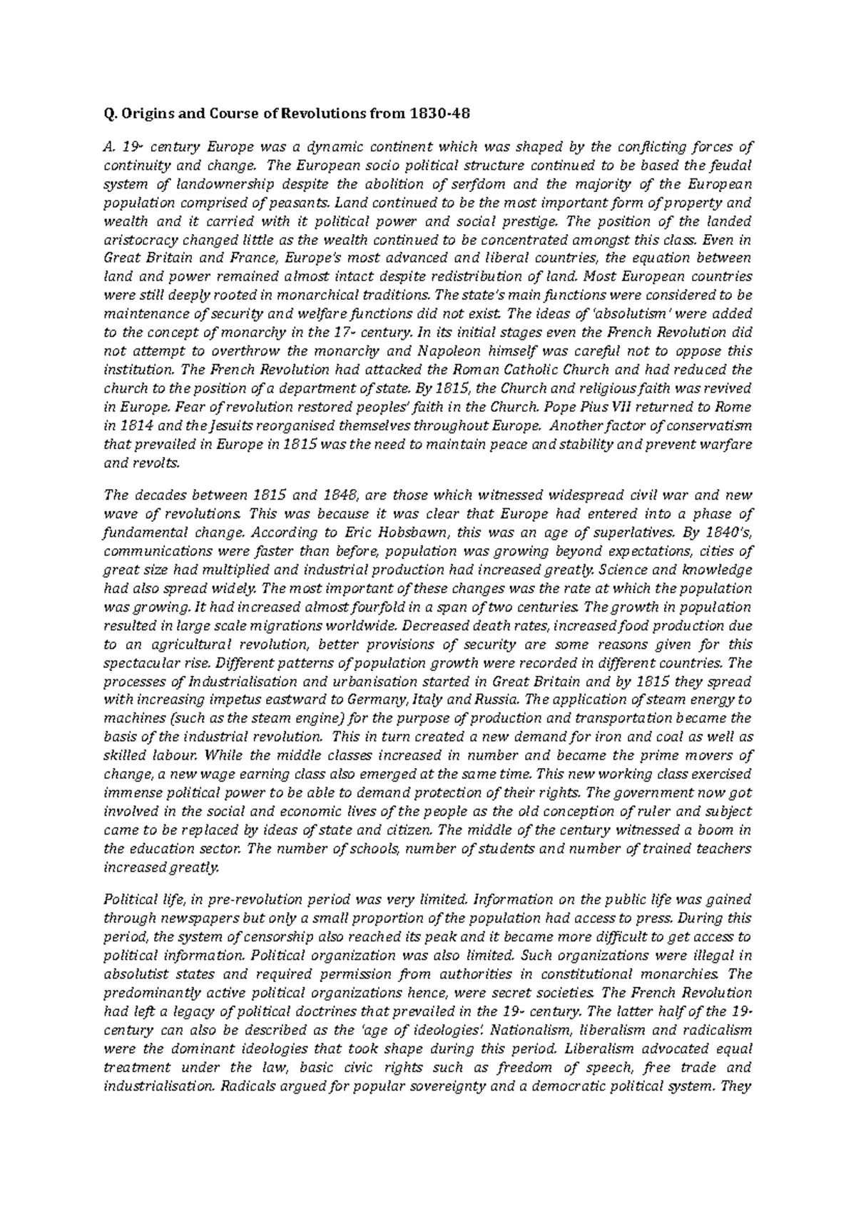 1848 - revolutions of 1848 - Q. Origins and Course of Revolutions from ...