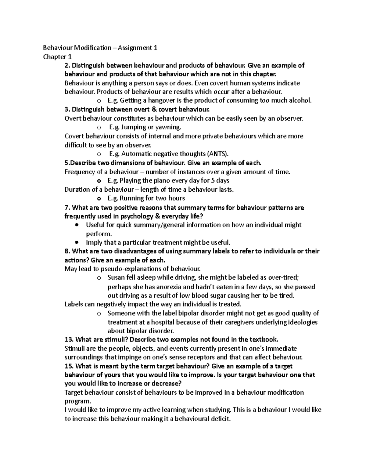 Behaviour Modification - Assignment 1 - Distinguish between behaviour ...