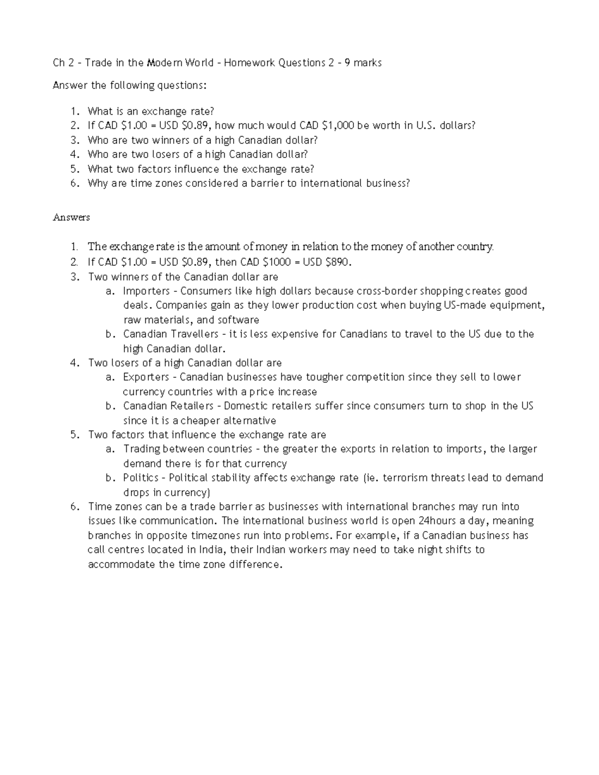 chapter two - homework two - Ch 2 Trade in the Modern World Homework ...