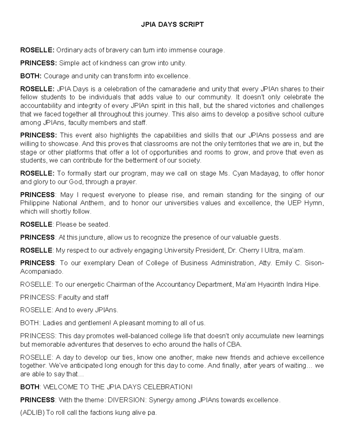 JPIA DAYS Script - Insights - JPIA DAYS SCRIPT ROSELLE: Ordinary acts ...