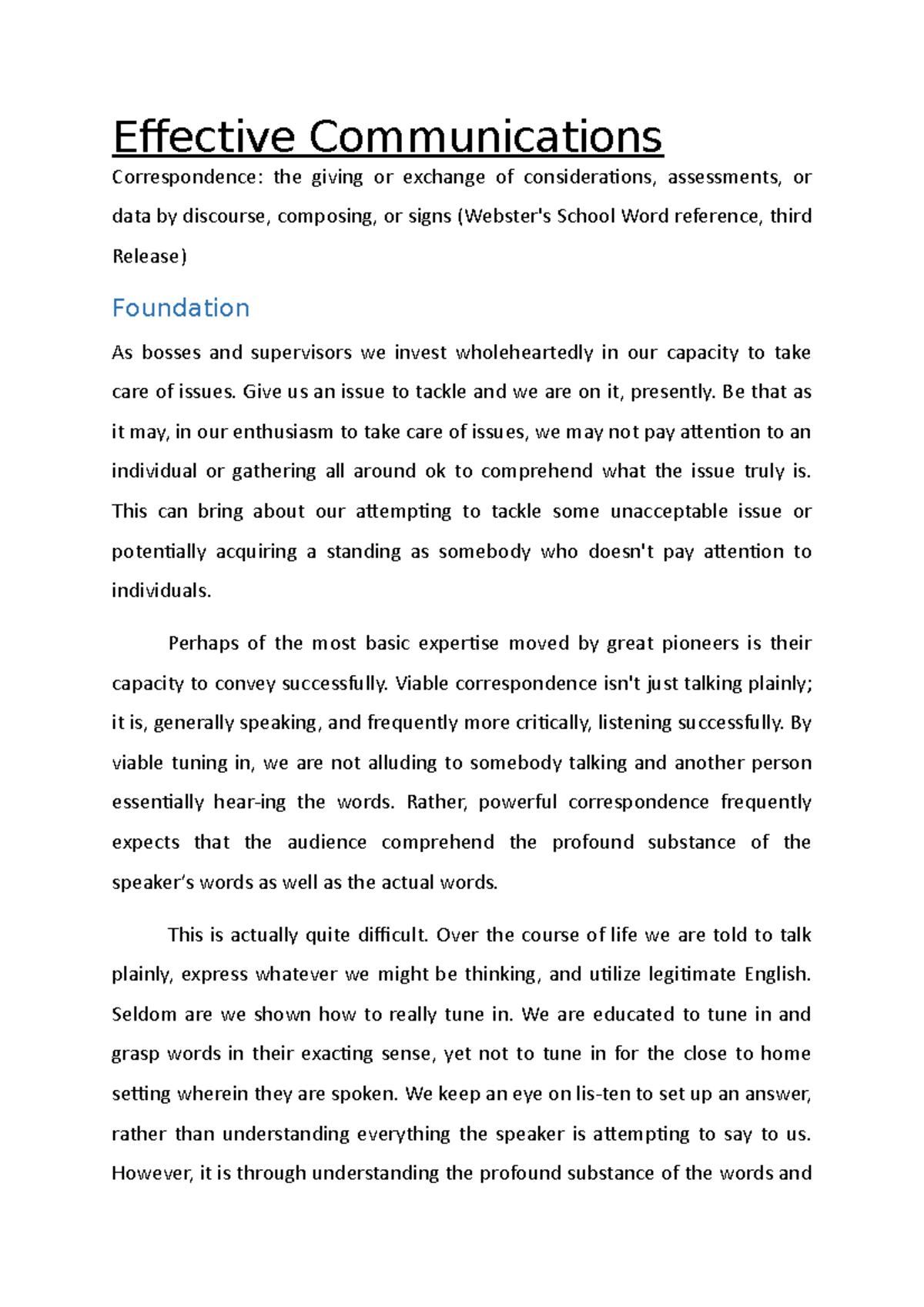 Effective Communications - Effective Communications Correspondence: the ...