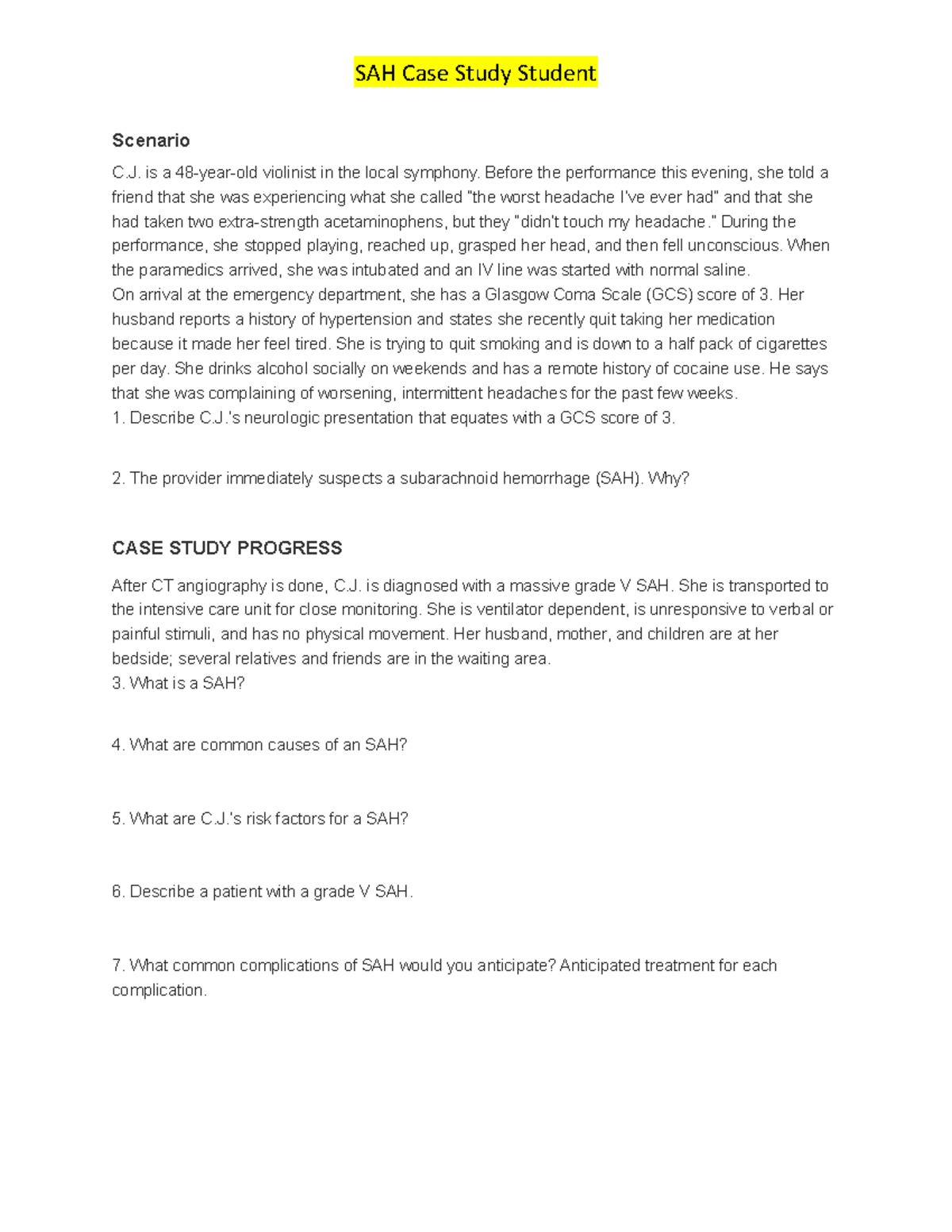 SAH Case Study student - reproductive - Scenario C. is a 48-year-old violinist in the local ...
