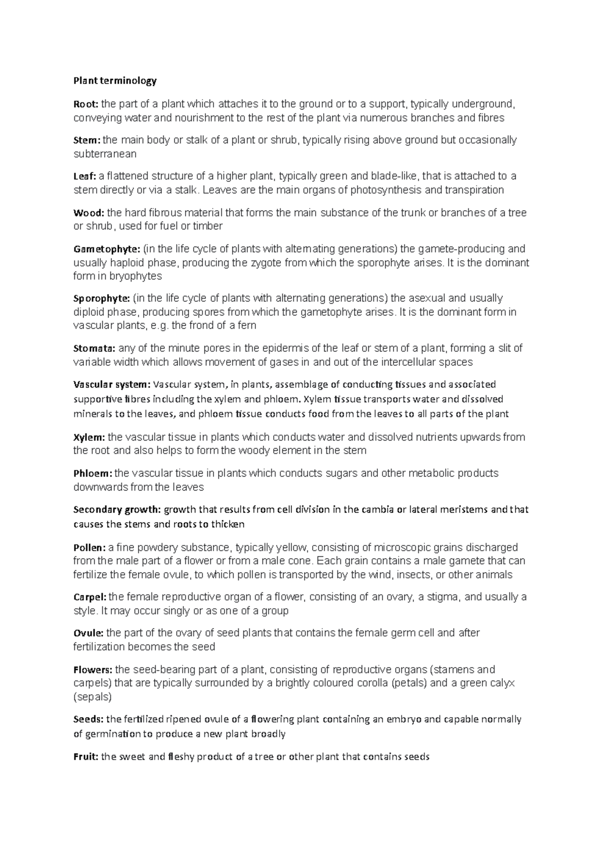Plant terminology - Plant terminology Root: the part of a plant which ...