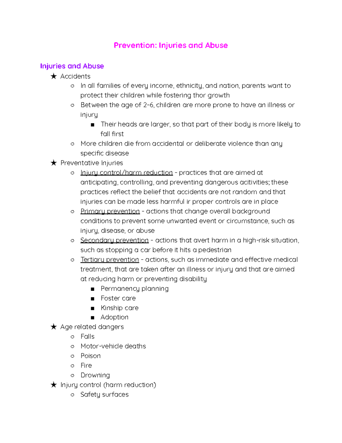 Injuries and Abuse Lecture Notes - Prevention: Injuries and Abuse ...