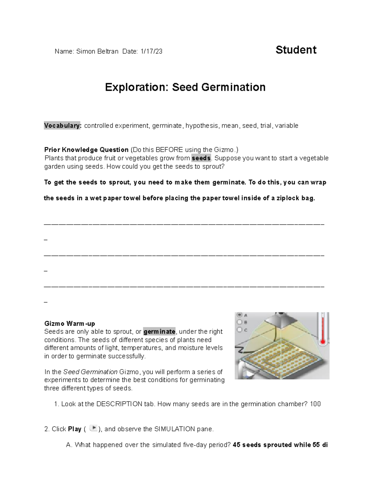 Apesseed Germination SE - Name: Simon Beltran Date: 1/17/23 Student ...