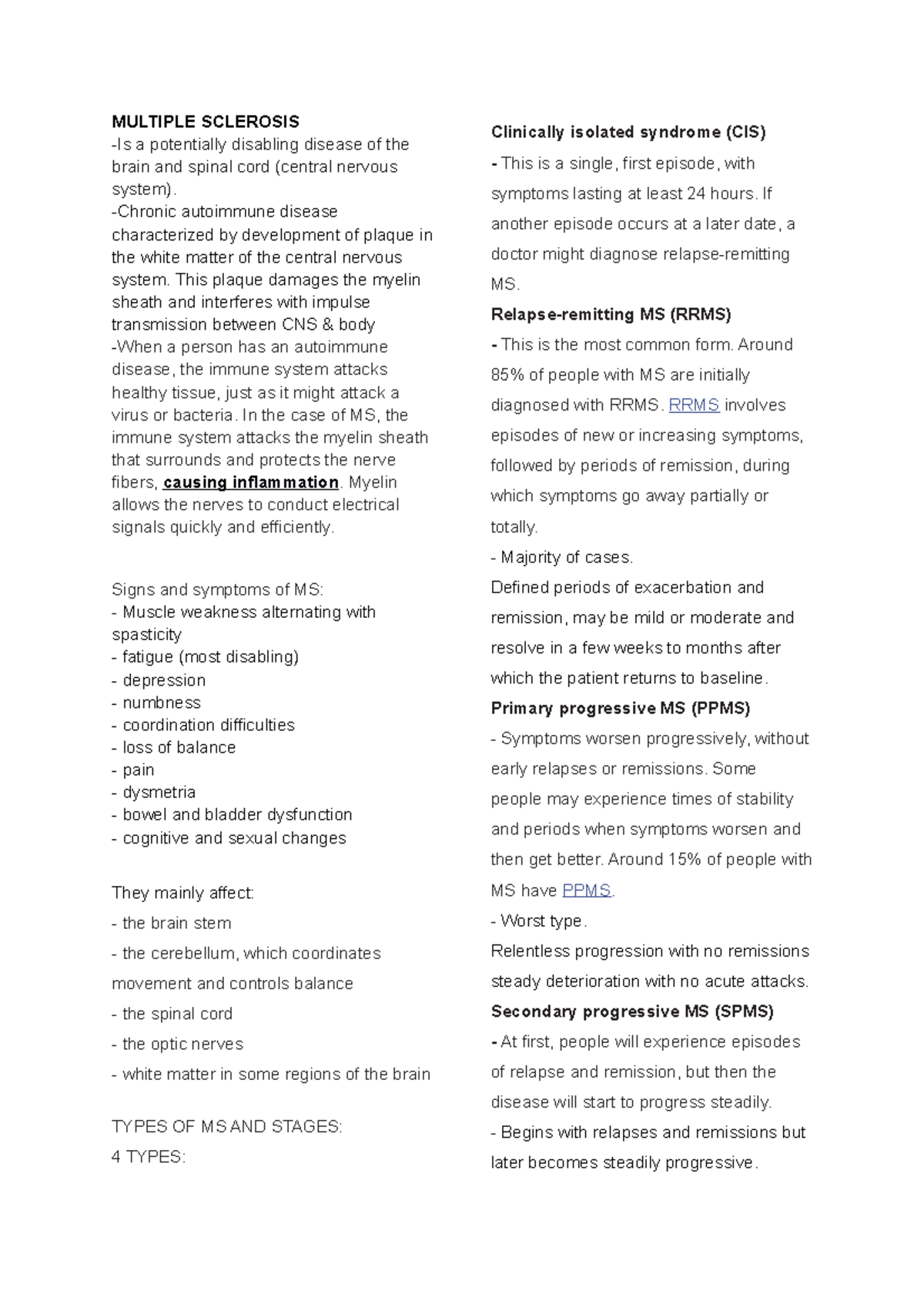 Multiple Sclerosis AND Neuro AUTO Neuropat Disorder - MULTIPLE ...