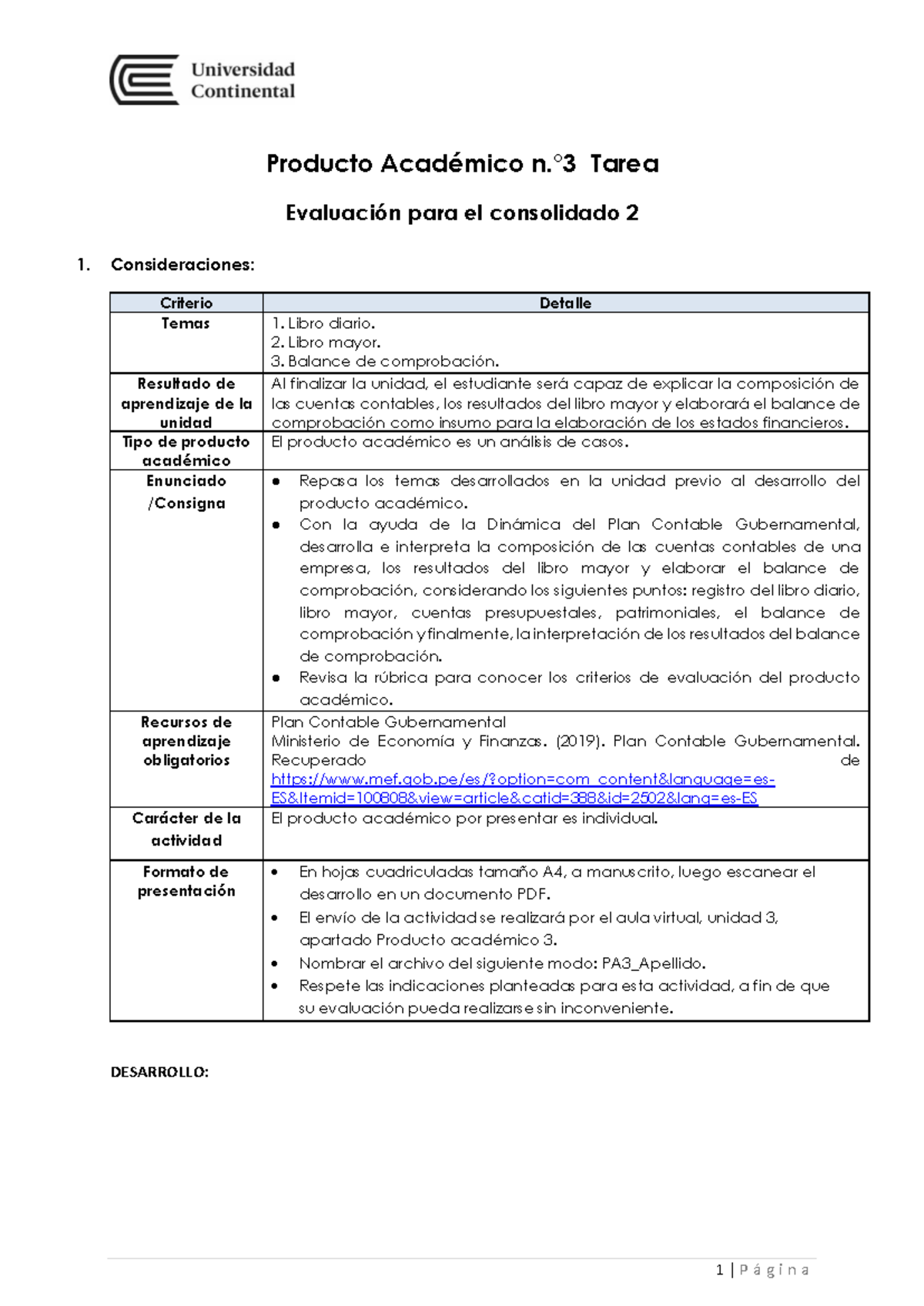 PA03 Cont Gubernamental Barzola Gómez Yanet - Producto Académico n.° 3 Tarea Evaluación para el ...