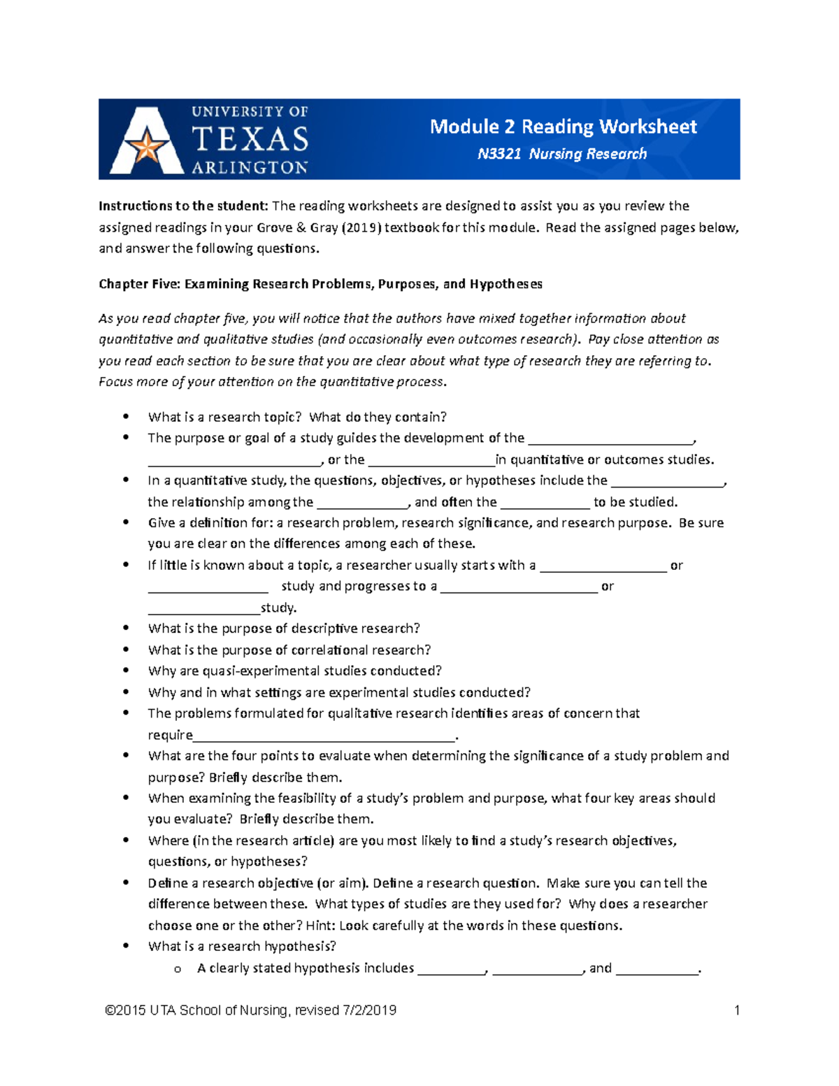 Module 2 - Instructions to the student: The reading worksheets are ...