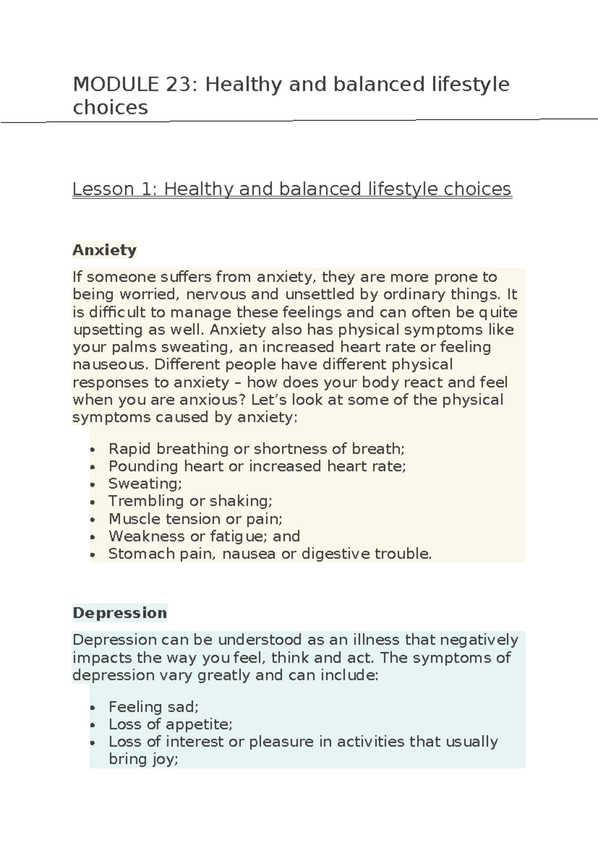 Module 23- Healthy and balanced lifestyle choices - MODULE 23: Healthy ...