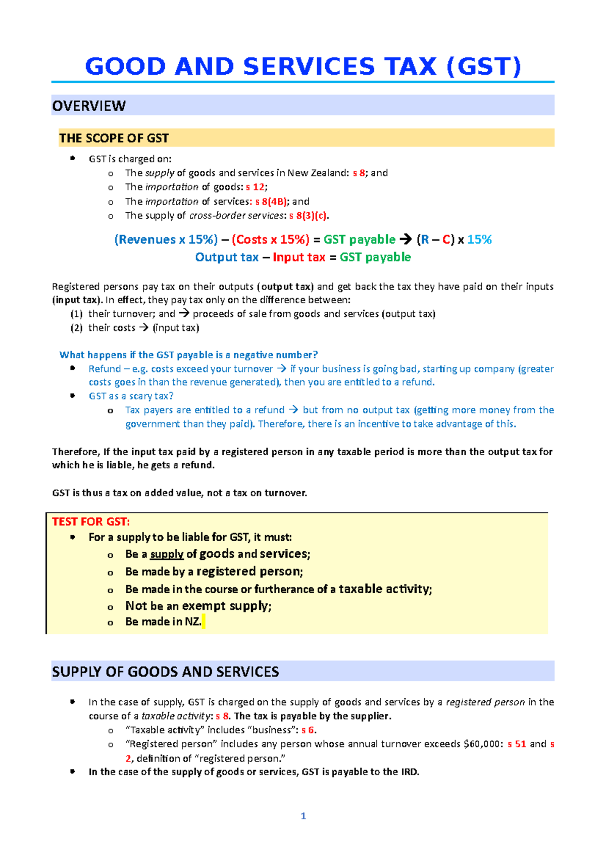 GST - Very comprehensive notes for exam. Will be sufficient to help you ...