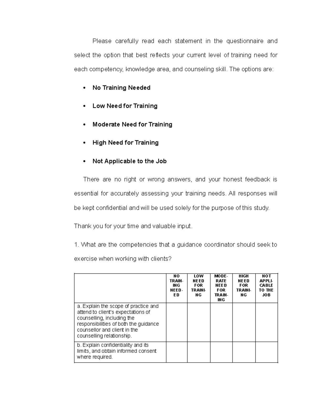 Training Needs Assessment TOOL (Version 2) - Please carefully read each ...