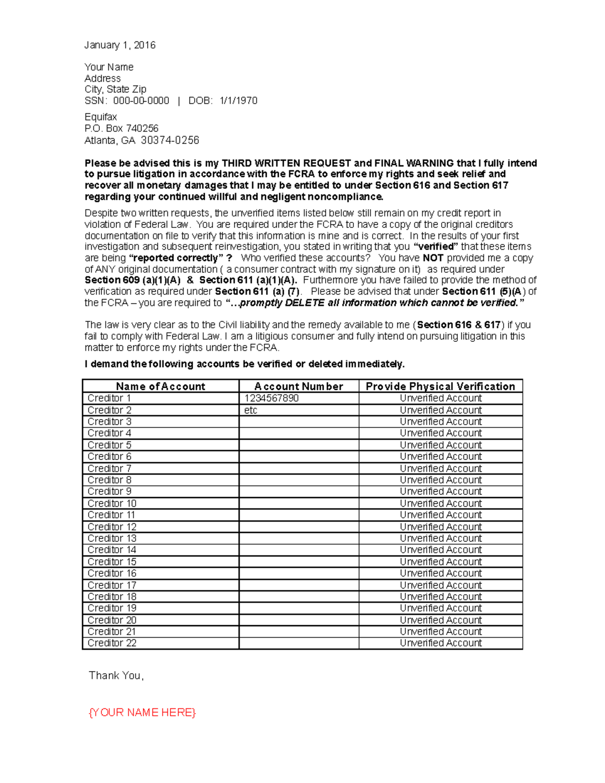 02-3 A Letter 3 Equifax v2 - January 1, 2016 Your Name Address City ...