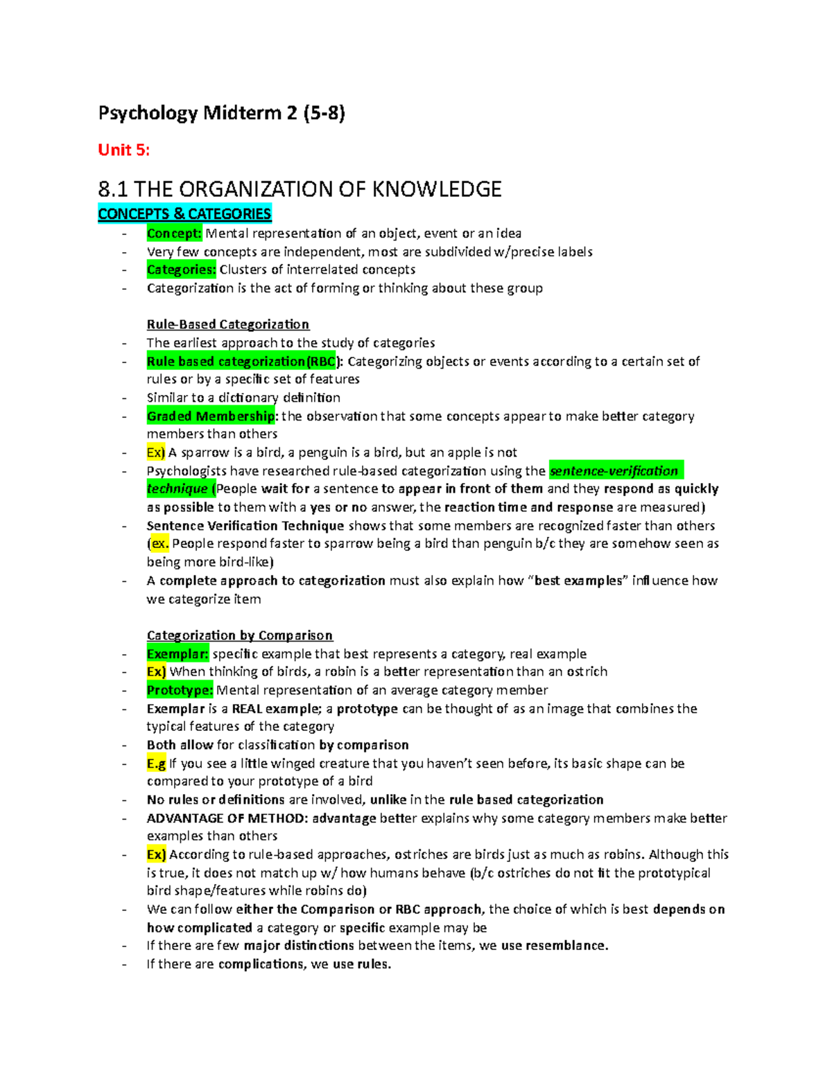Psychology Midterm 2 textbook notes - Psychology Midterm 2 (5-8) Unit 5 ...