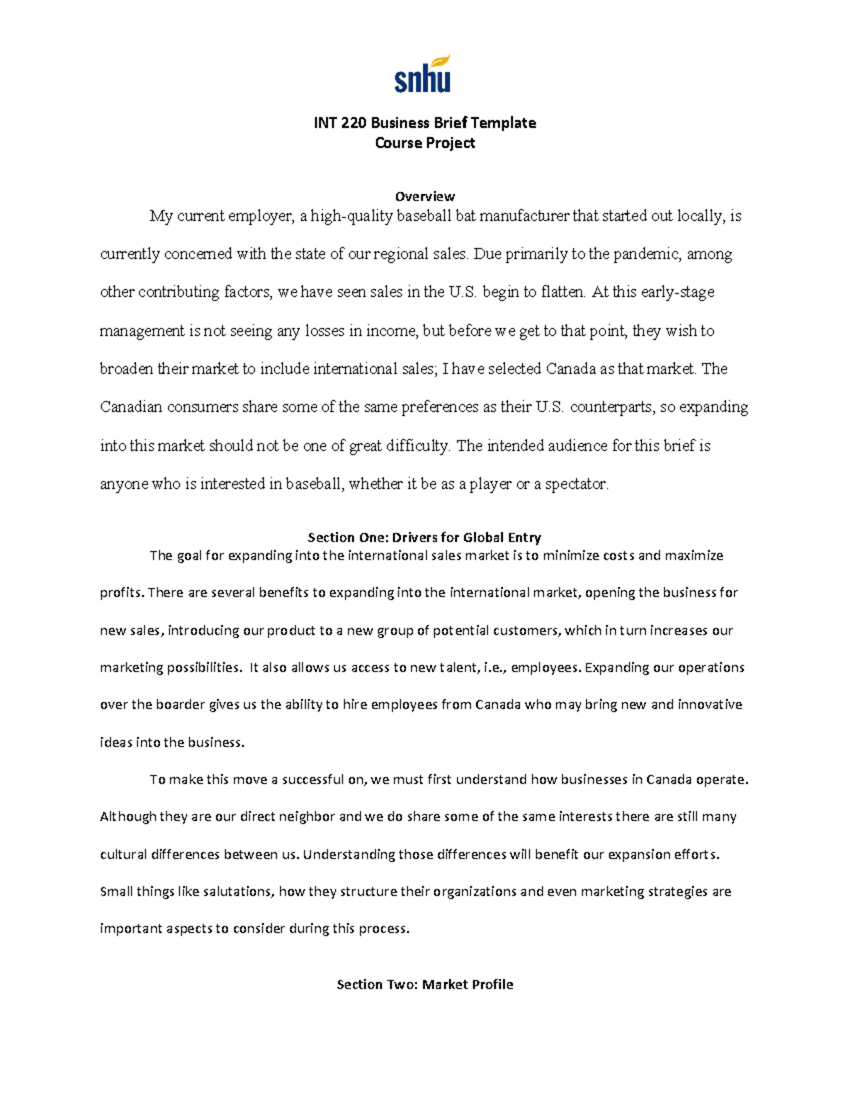 INT 220 Milestone 2 - INT 220 Business Brief Template Course Project ...
