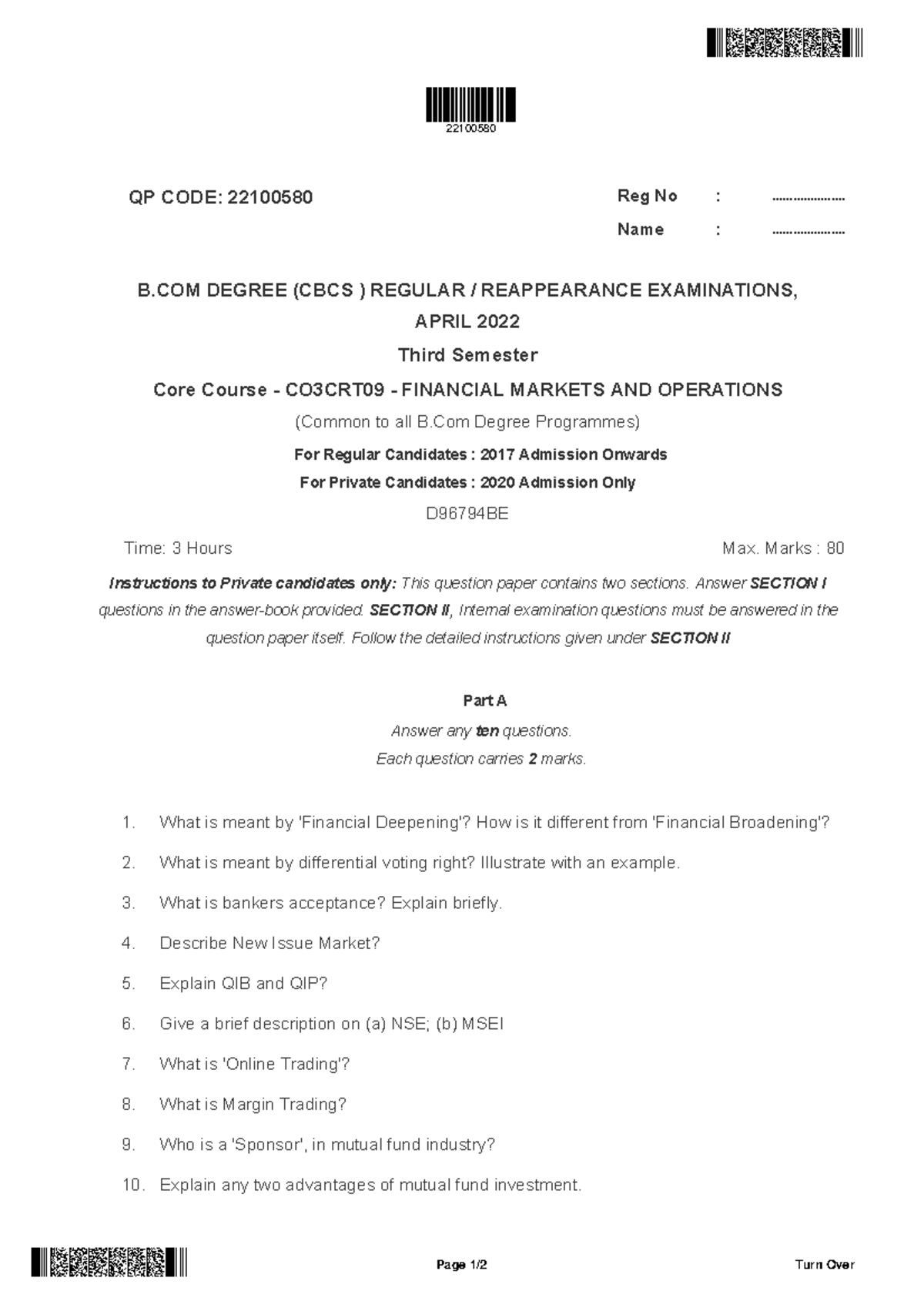 FMO - QP CODE: 22100580 Reg No : ..................... Name : ..................... B DEGREE ...