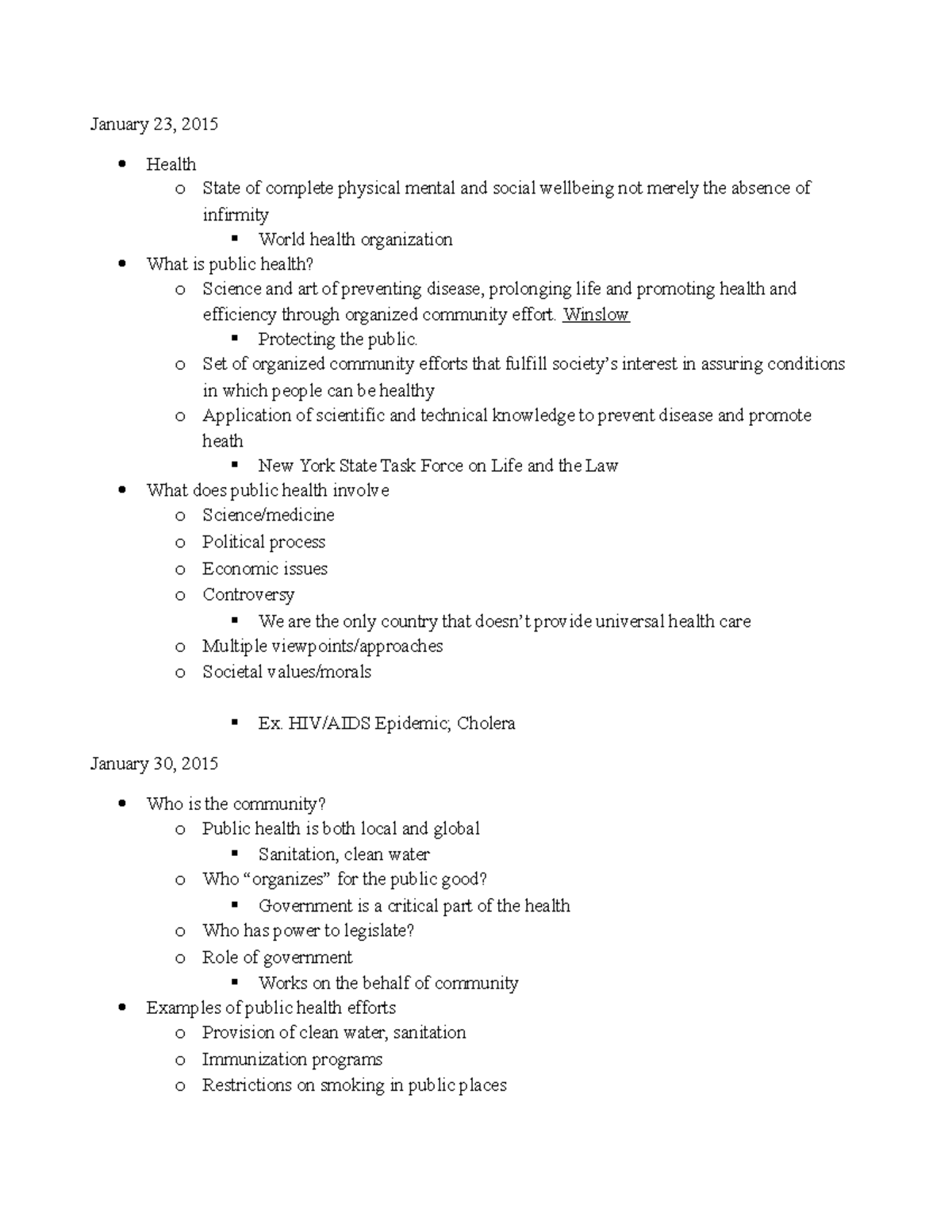 Public-Health-Notes - notes - January 23, 2015 Health o State of ...