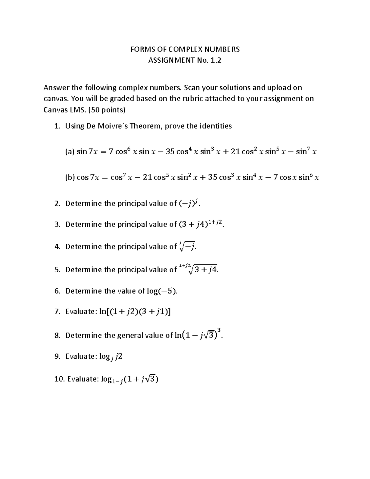 Assign 1 2 Forms OF Complex Numbers FORMS OF COMPLEX NUMBERS
