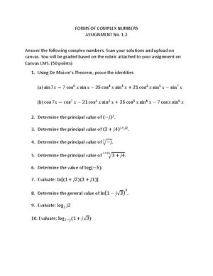 Assign 1.1 - Basics OF Complex Numbers - BASICS OF COMPLEX NUMBERS ...