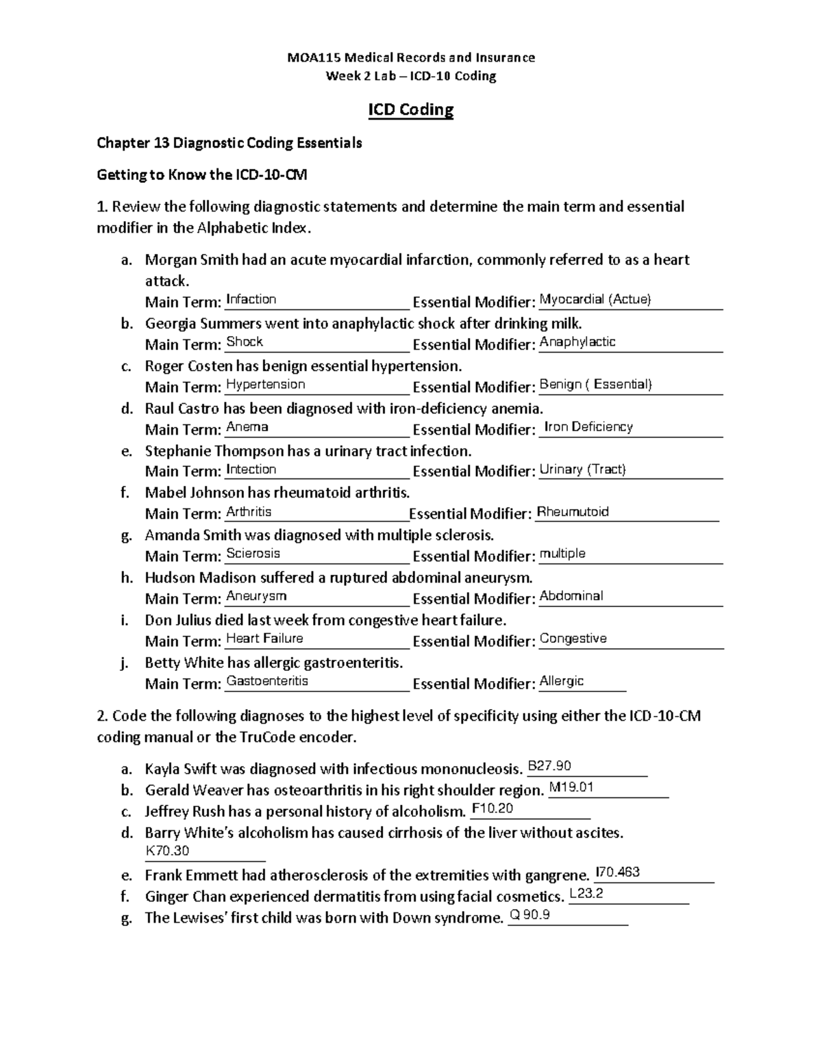 Week 2 Online Lab - chatr - MOA115 Medical Records and Insurance Week 2 Lab – ICD-10 Coding ICD ...