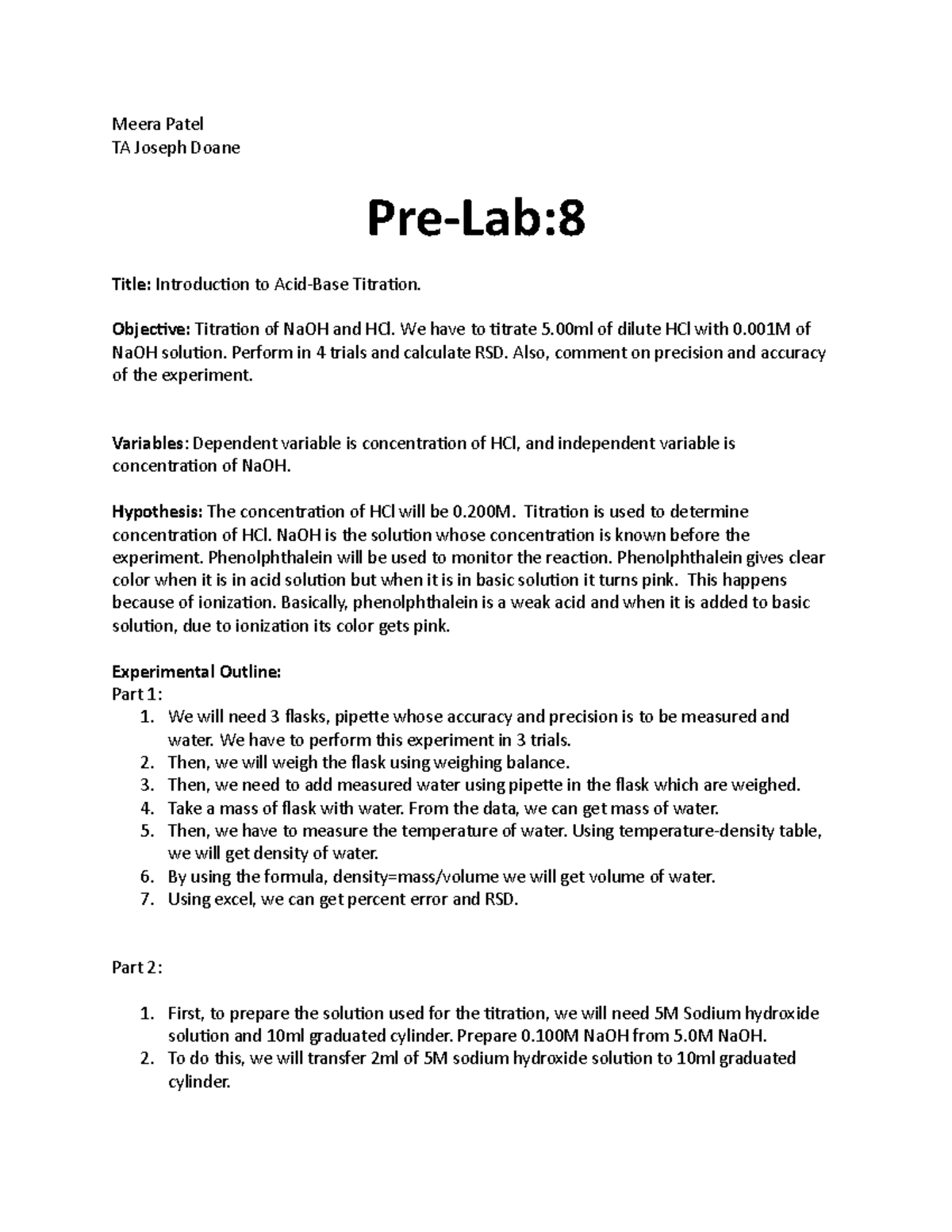 Pre lab 8 - lab 8 - Meera Patel TA Joseph Doane Pre-Lab: Title ...