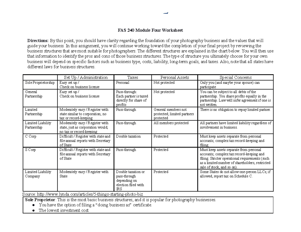 Fas240 module four worksheet - FAS 240 Module Four Worksheet Directions ...