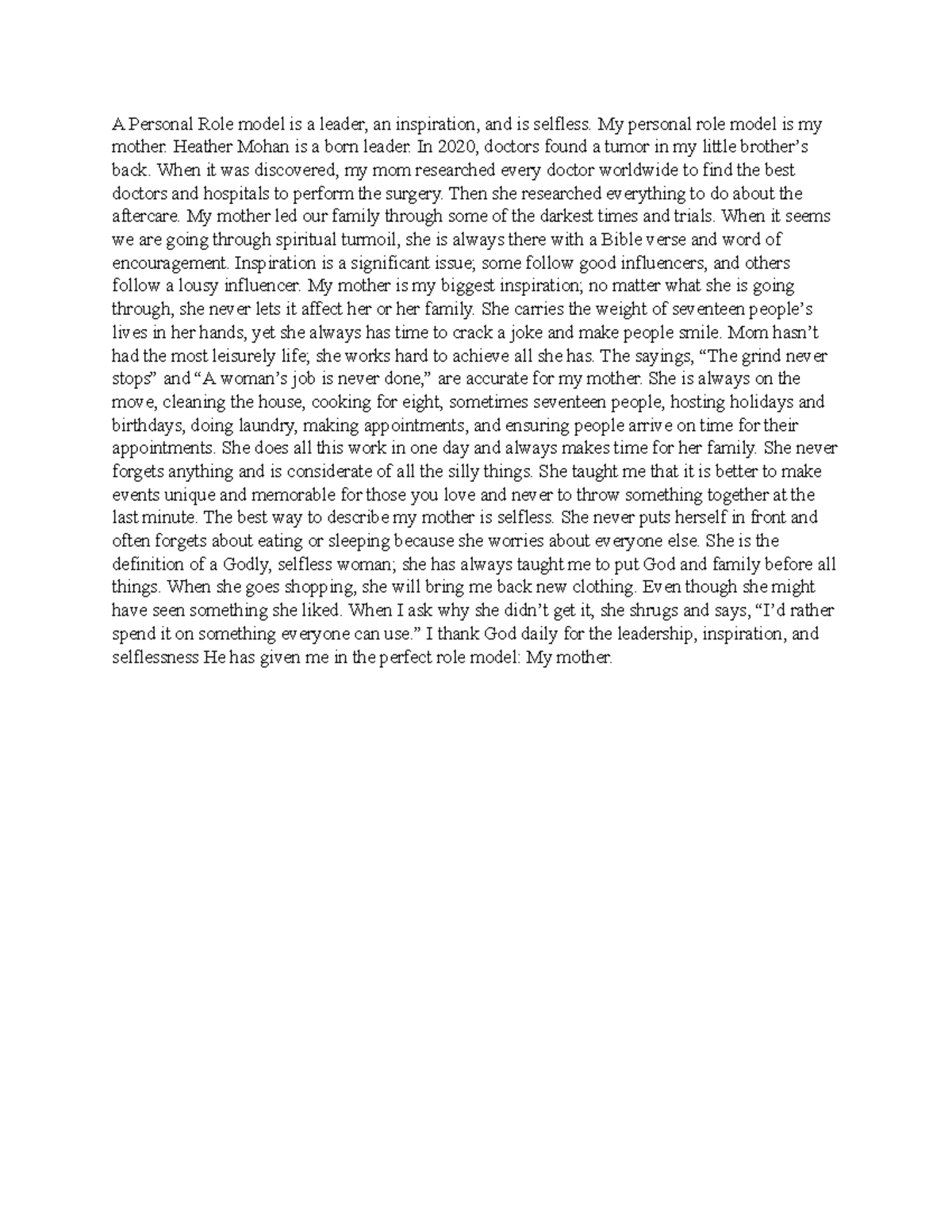 A Personal Role model is a leader - My personal role model is my mother ...