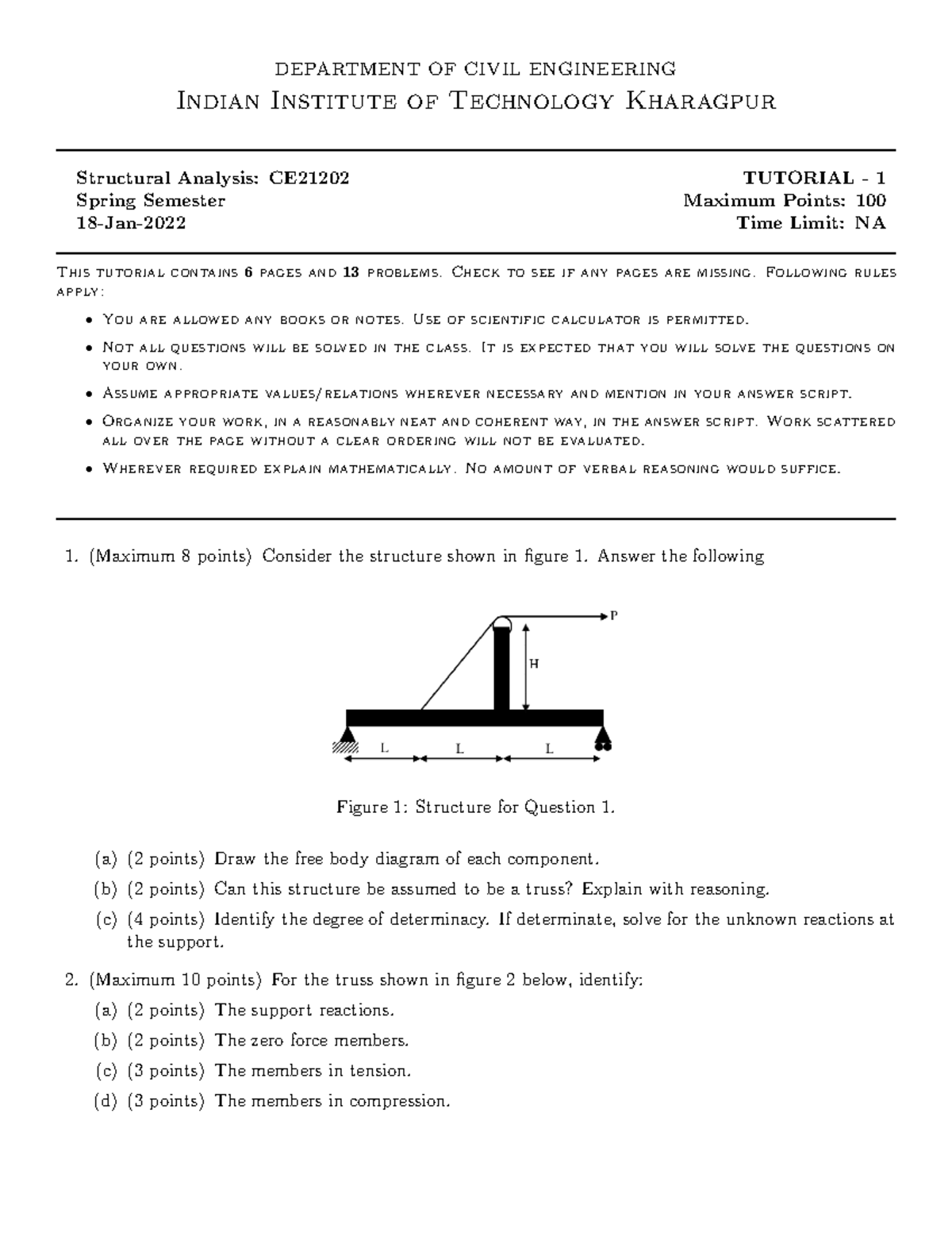Tutorial 1 - DEPARTMENT OF CIVIL ENGINEERING Indian Institute of ...