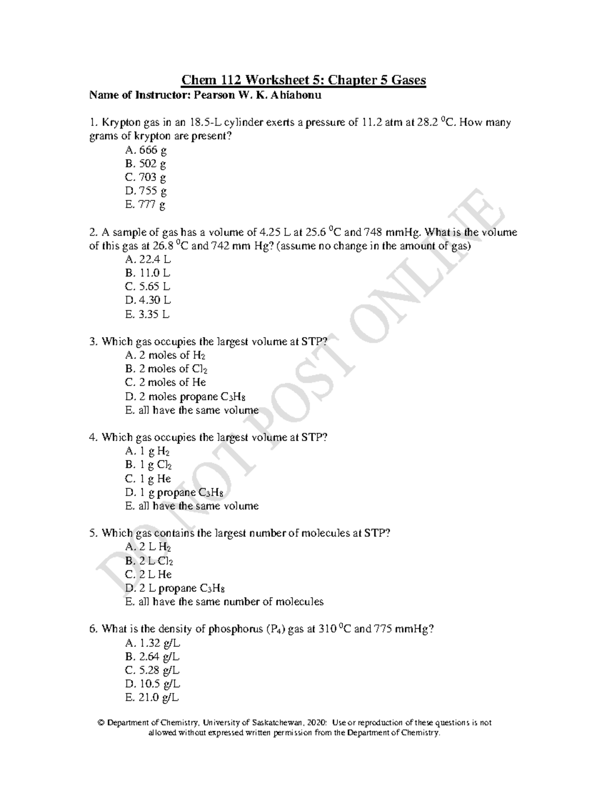 Chem 112 Worksheet 5-1 - © Department of Chemistry, University of ...