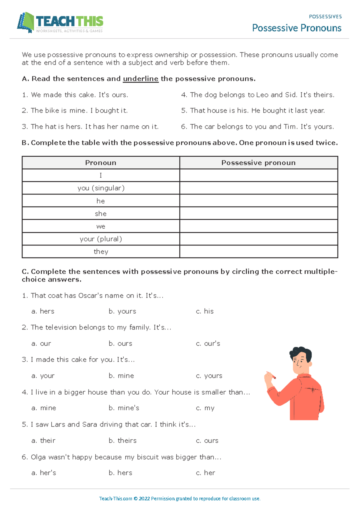 Possessive pronouns worksheet 2 3 - POSSESSIVES Possessive Pronouns We ...