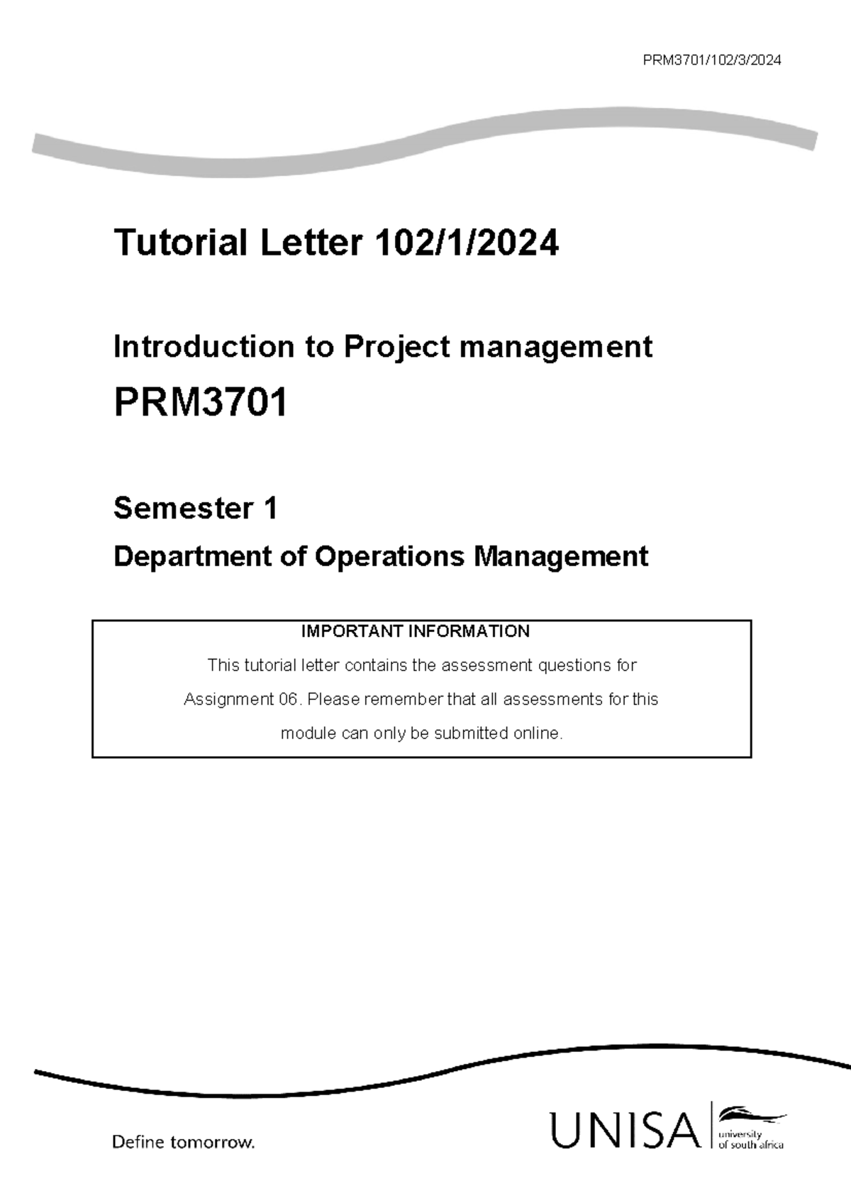 PRM3701 TL assignment - PRM3701/102/3/ Tutorial Letter 10 2 / 1 / 2024 ...