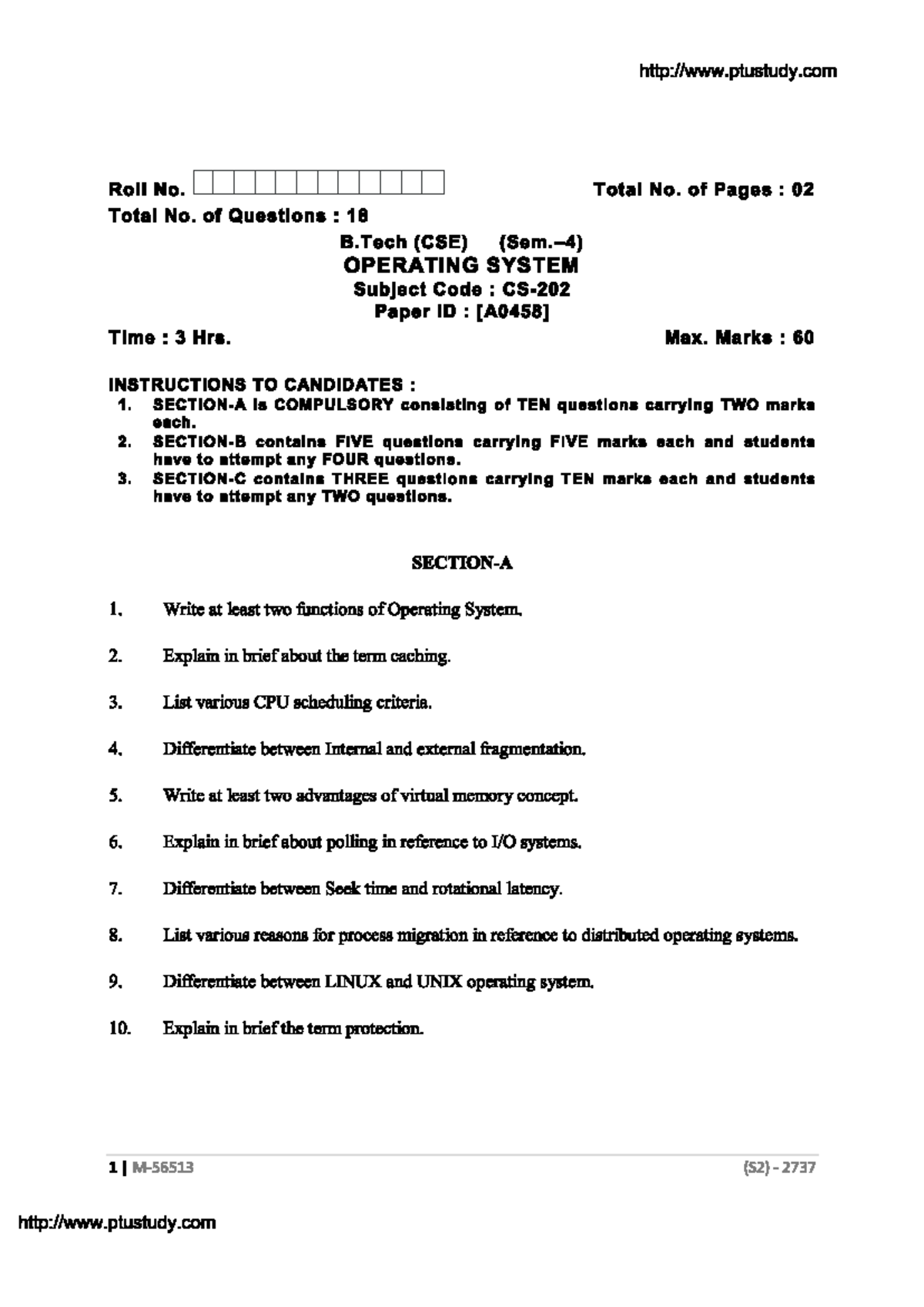 Operating system pyq - B.Tech (CSE) - Studocu